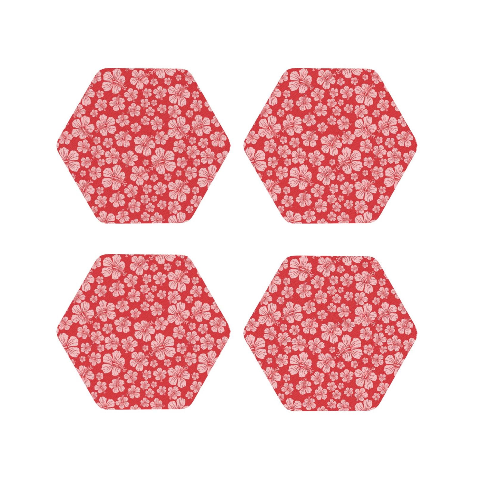 Coasters Set of 4 - Red Hibiscus Flower Drink Coasters for Tabletop ...