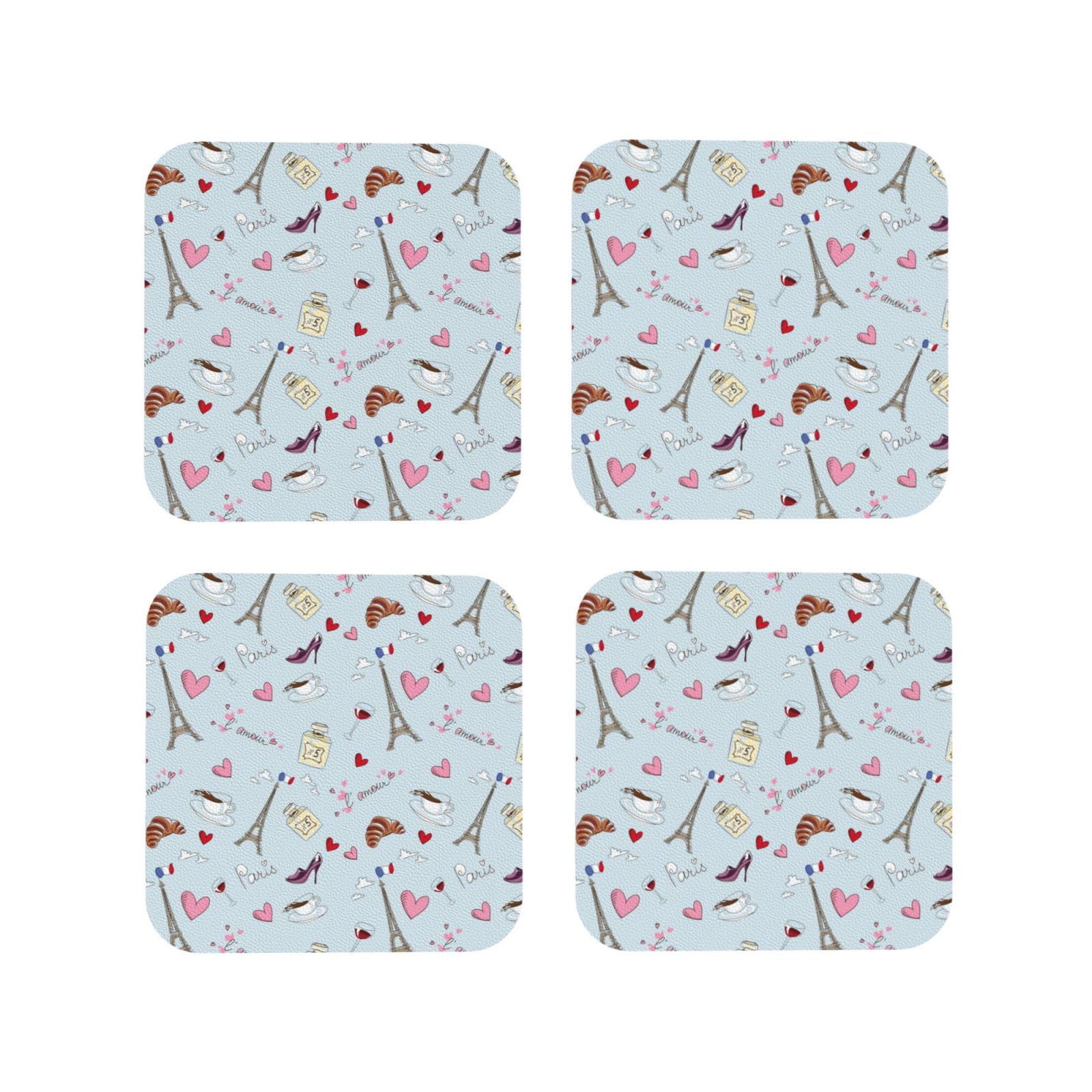 Coasters Set of 4 - Romantic Eiffel Tower Drink Coasters for Tabletop ...