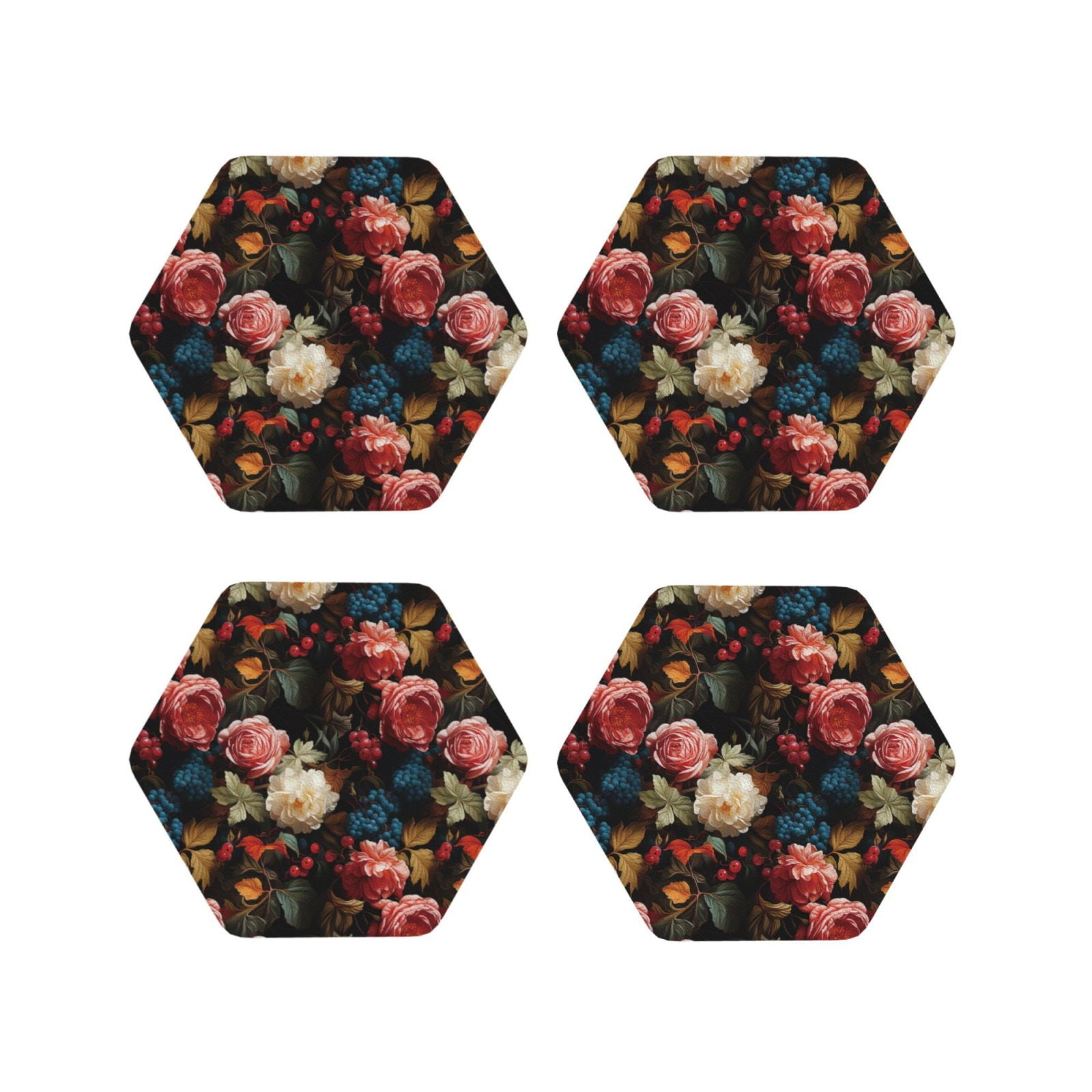Coasters Set of 4 - Rose Flowers Grape Drink Coasters for Tabletop ...