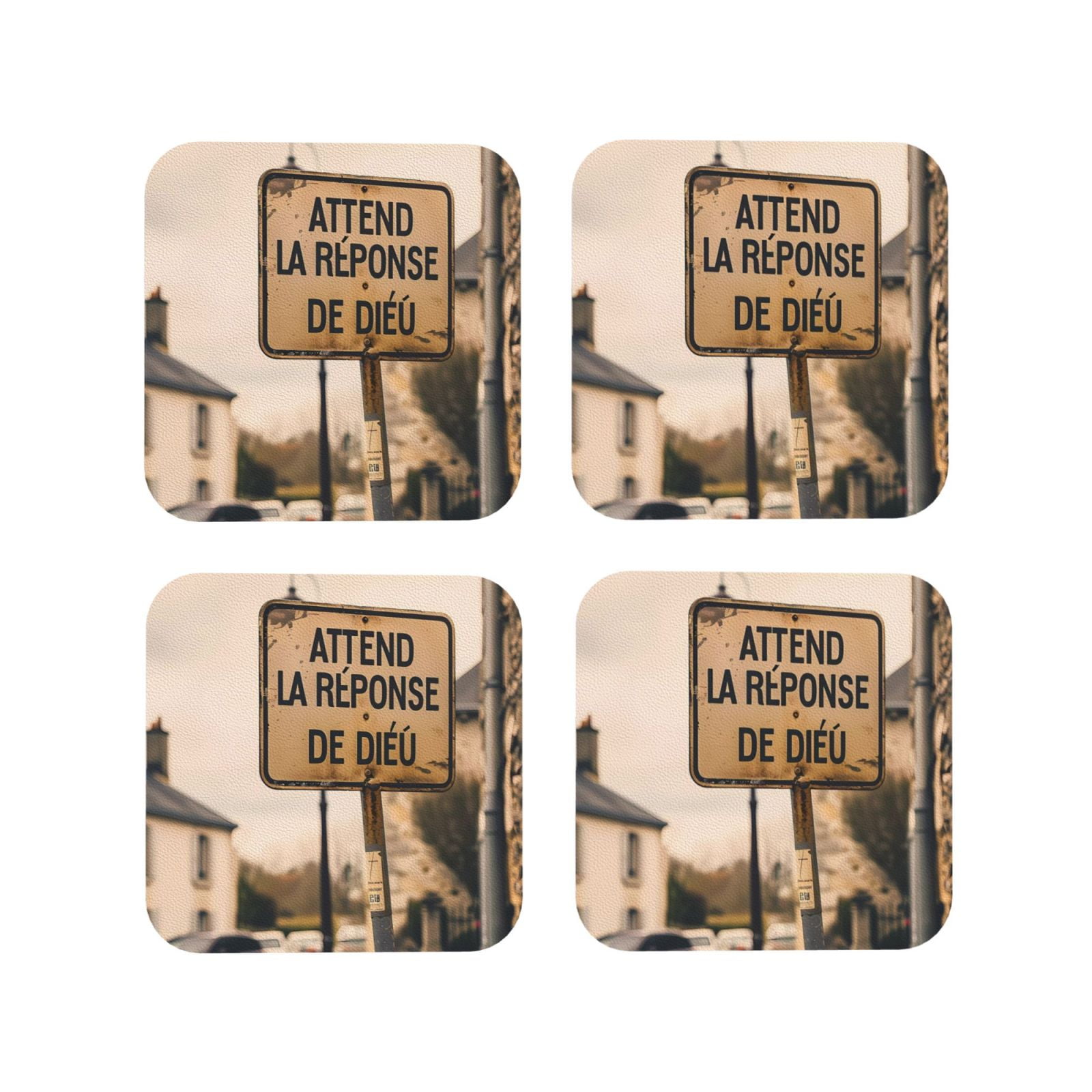 Coasters Set of 4 - Rustic French Signpost Drink Coasters for Tabletop ...