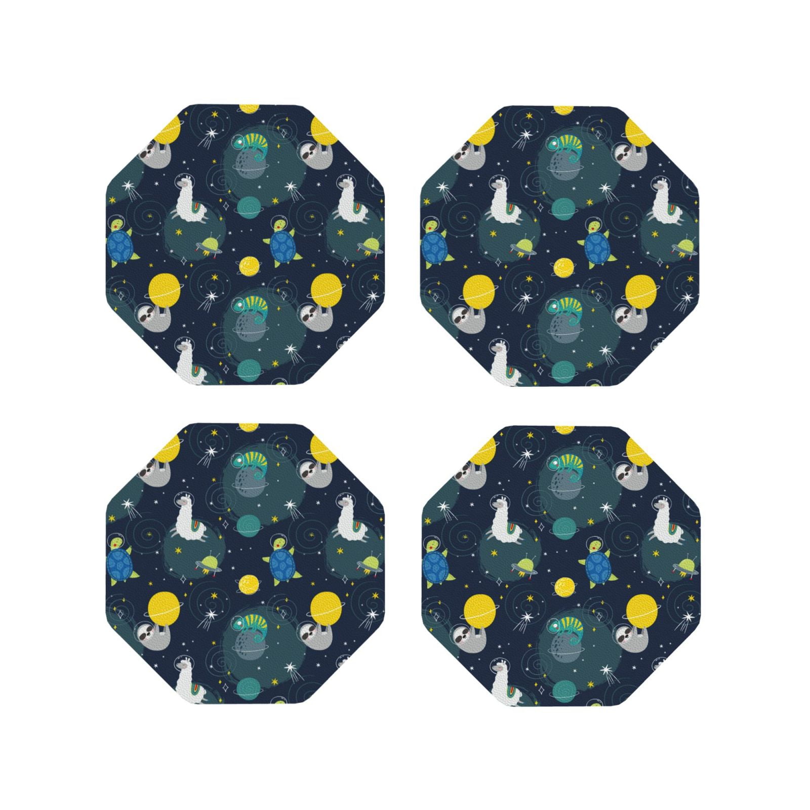 Coasters Set of 4 - Space and Animals Drink Coasters for Tabletop ...