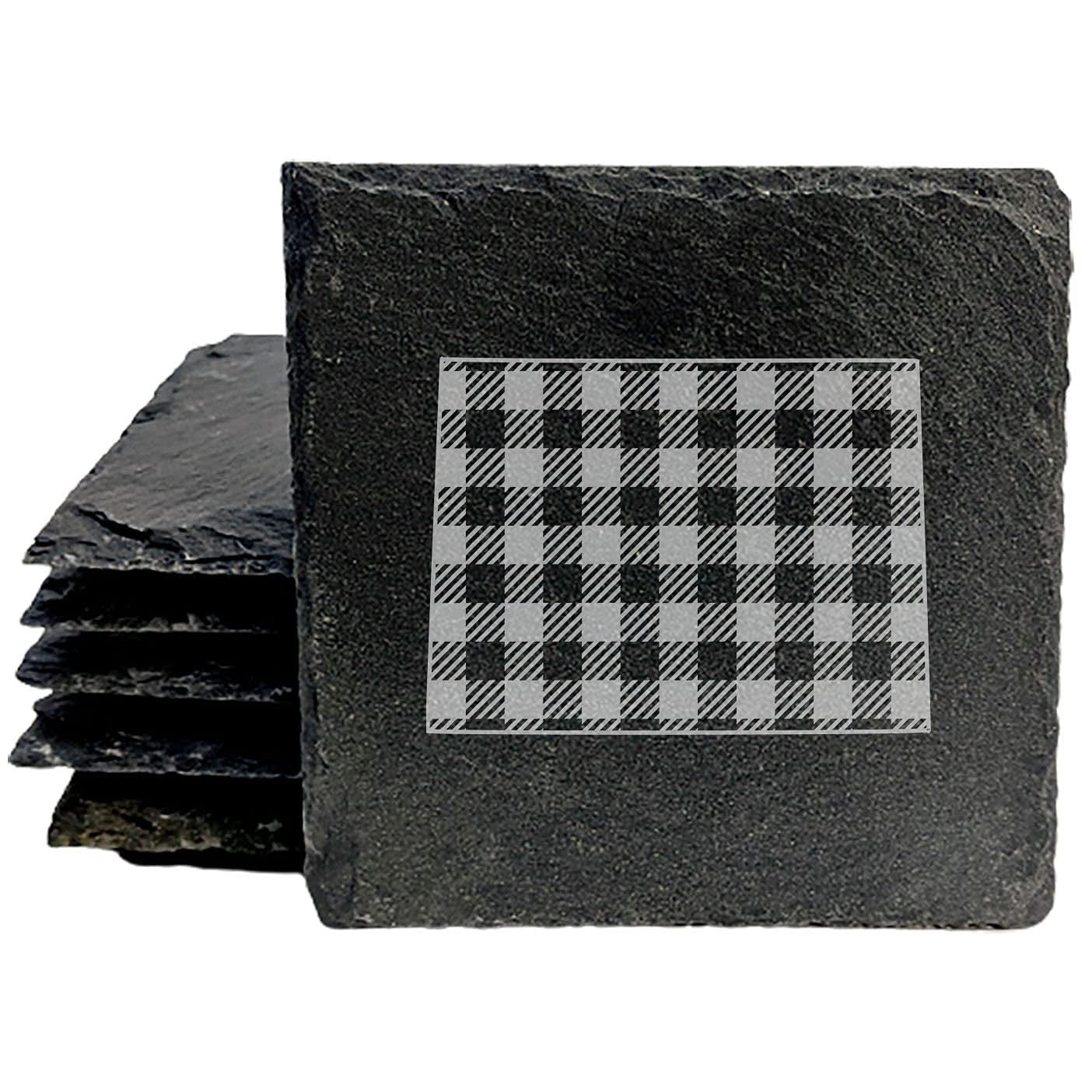 Coasters Set of 4, Square 4" with Plaid Design, Laser Etched, Natural ...