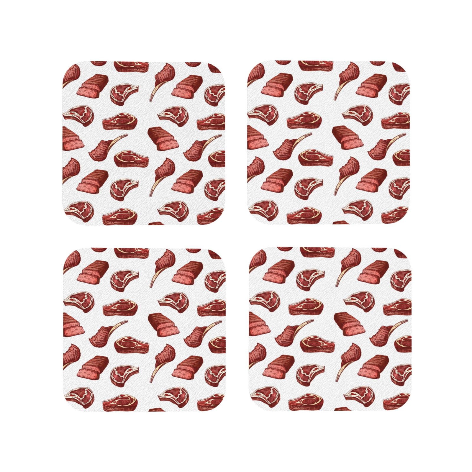 Coasters Set of 4 - Steak Print Red White Drink Coasters for Tabletop ...
