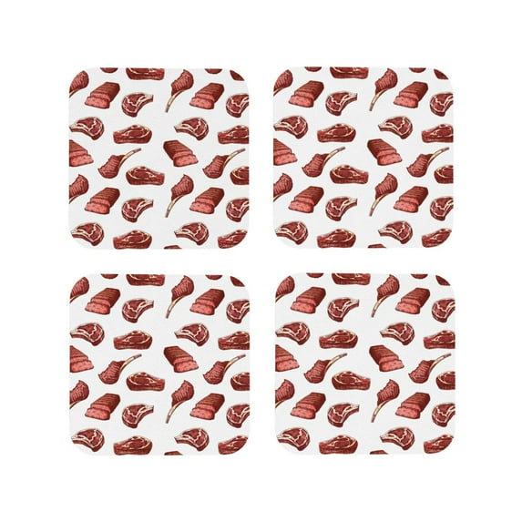 Coasters Set of 4 - Steak Print Red White Drink Coasters for Tabletop ...