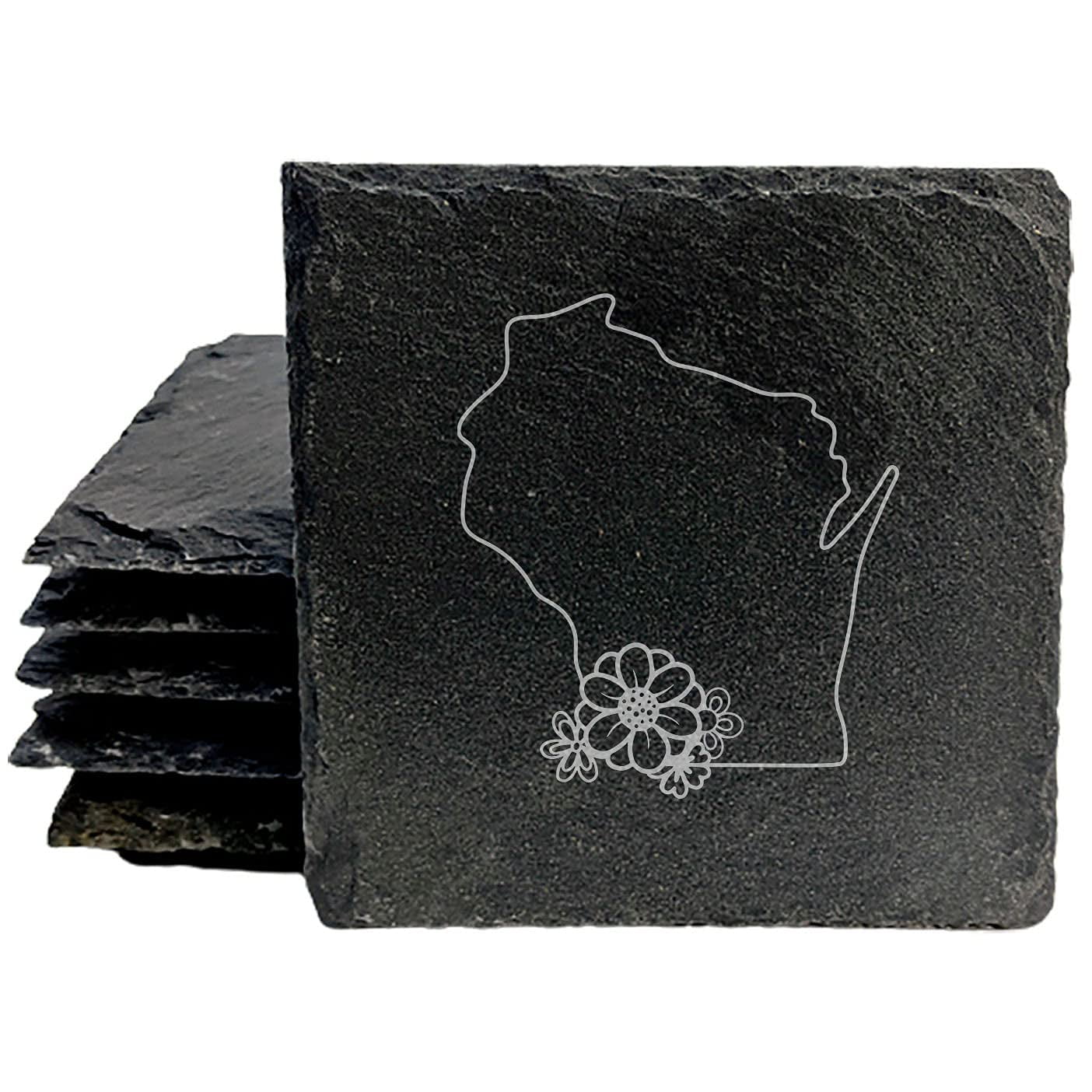 Coasters Set of 4 - Wisconsin Design, 4" Round/Square, Natural Chipped ...