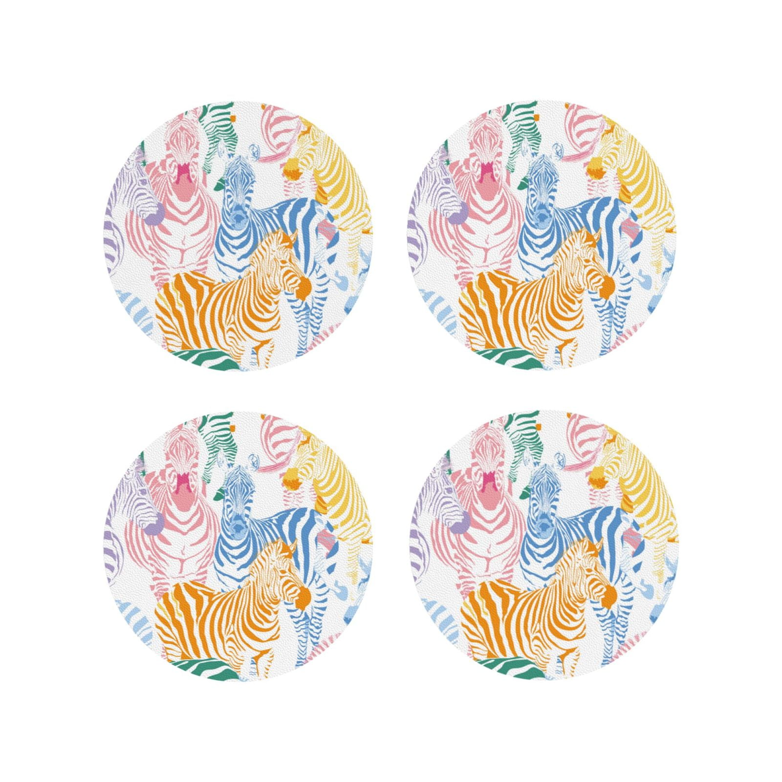 Coasters Set of 4 - Zebra Colourful Drink Coasters for Tabletop ...