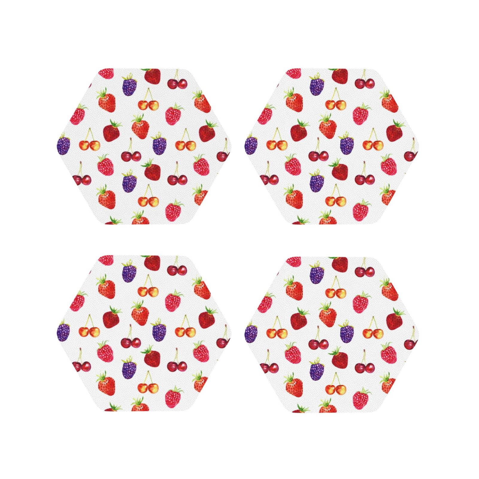 Coasters Set of 4 - redStrawberry blue Drink Coasters for Tabletop ...