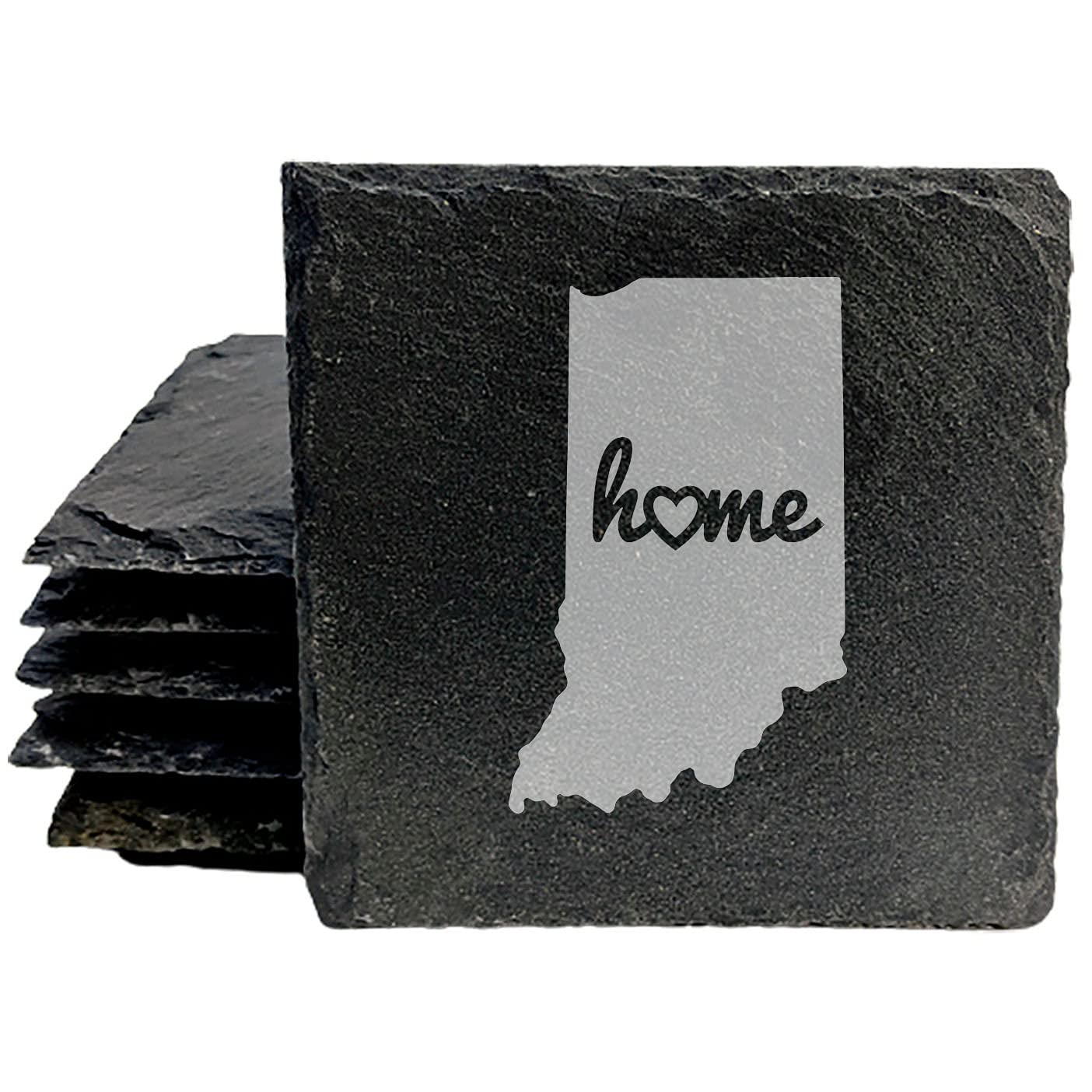 Coasters Set of 6, Indiana 'Home' Design, 4" Square, Natural Chipped ...