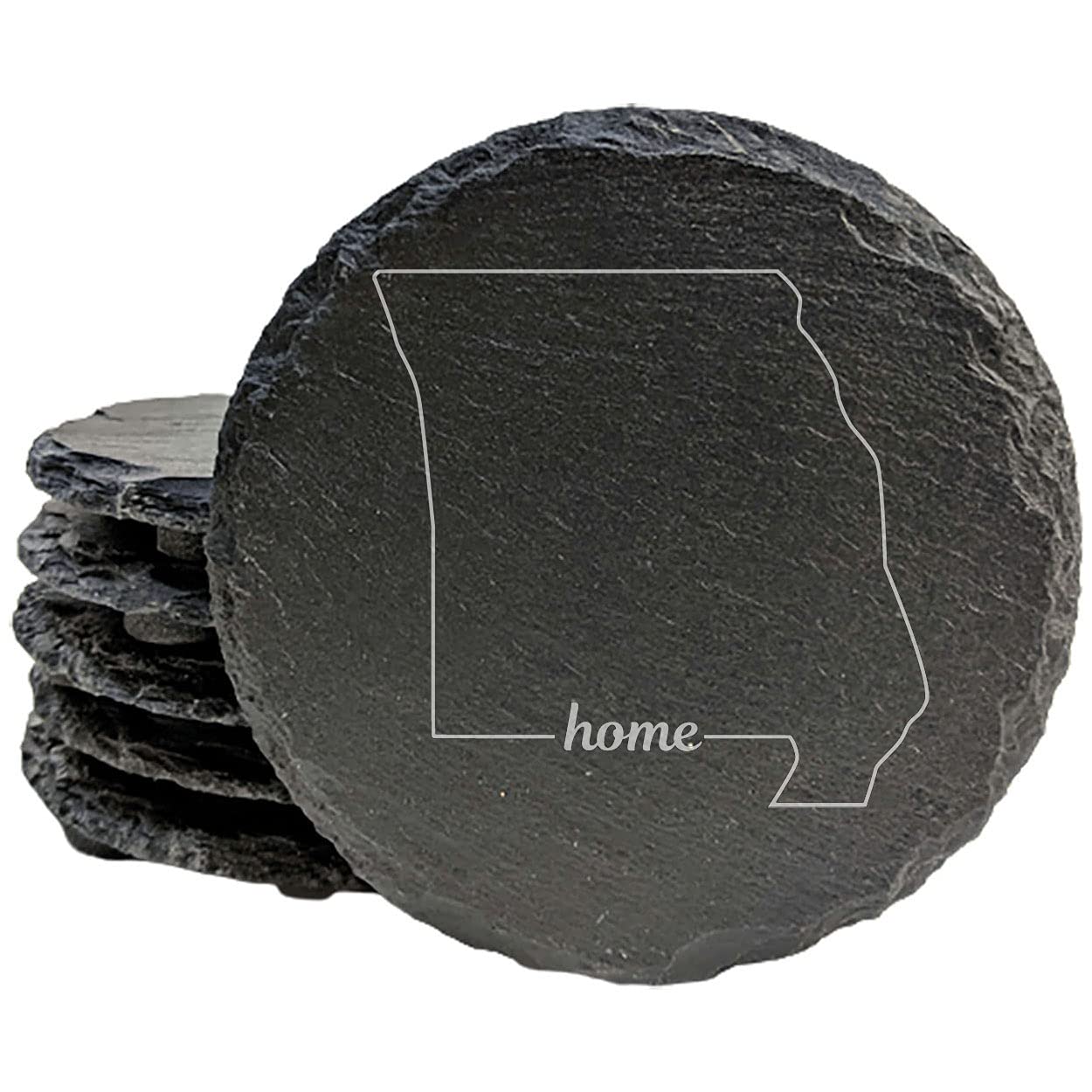 Coasters Set of 6, Missouri 'Home' Design, 4" Round, Natural Chipped ...