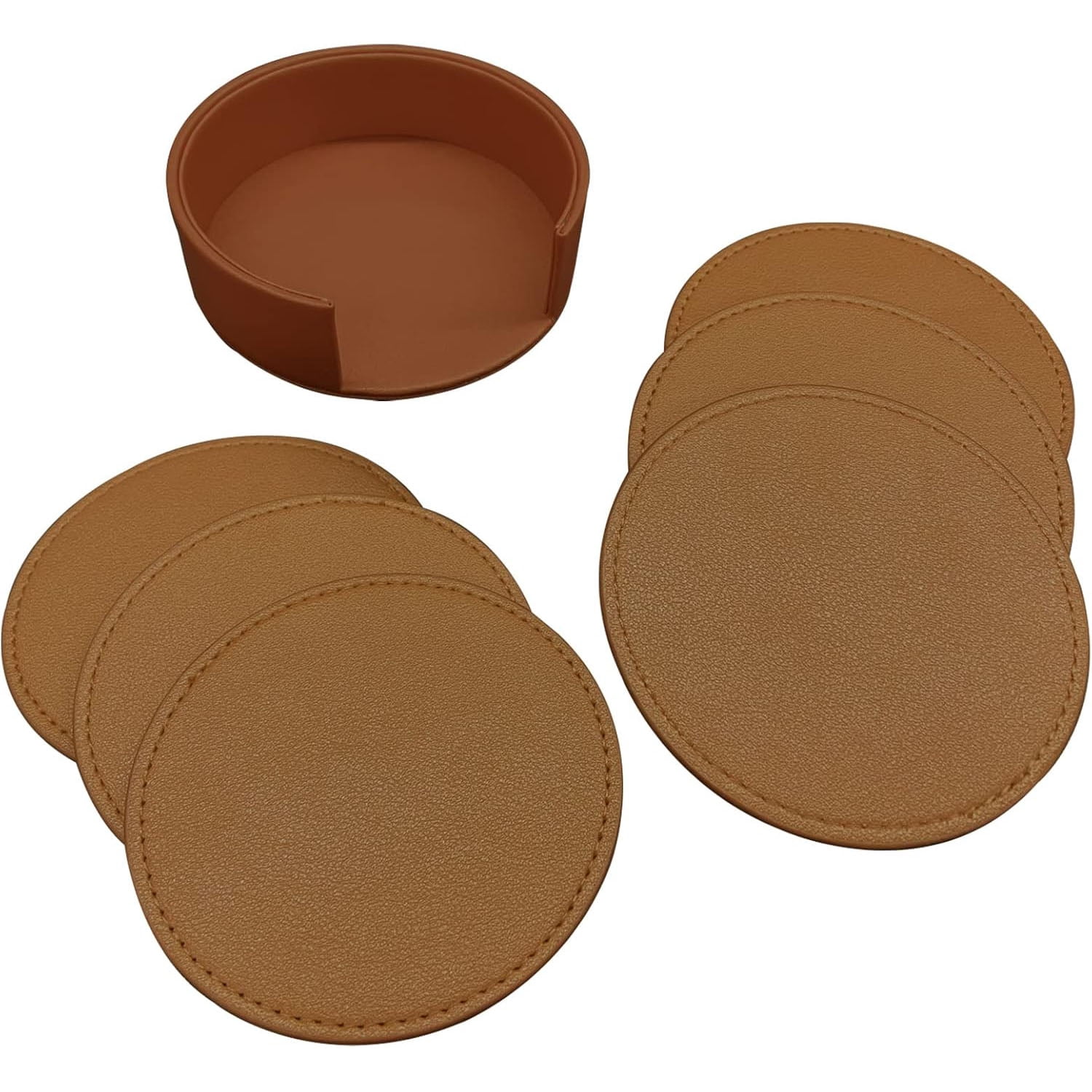 Coasters Set of 6 Soft Leather Drink Coaster Round Coaster with Sewing ...