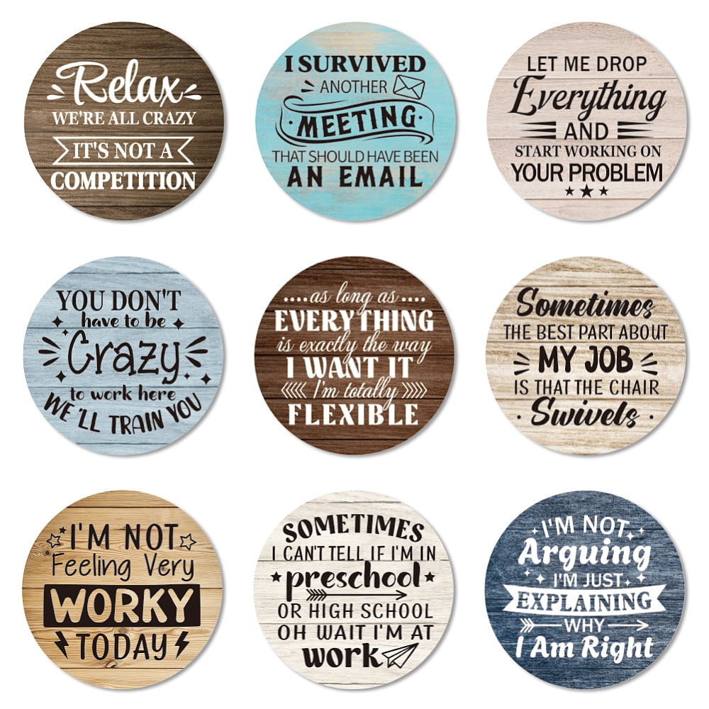 Coasters Set of 9 Humor Office Work Pattern Colorful Wooden Coasters ...