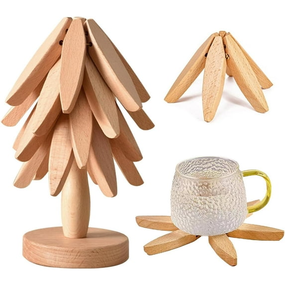 Coasters, Wooden Trivets for Hot Dishes, Heat Resistant Tree Trivet ...
