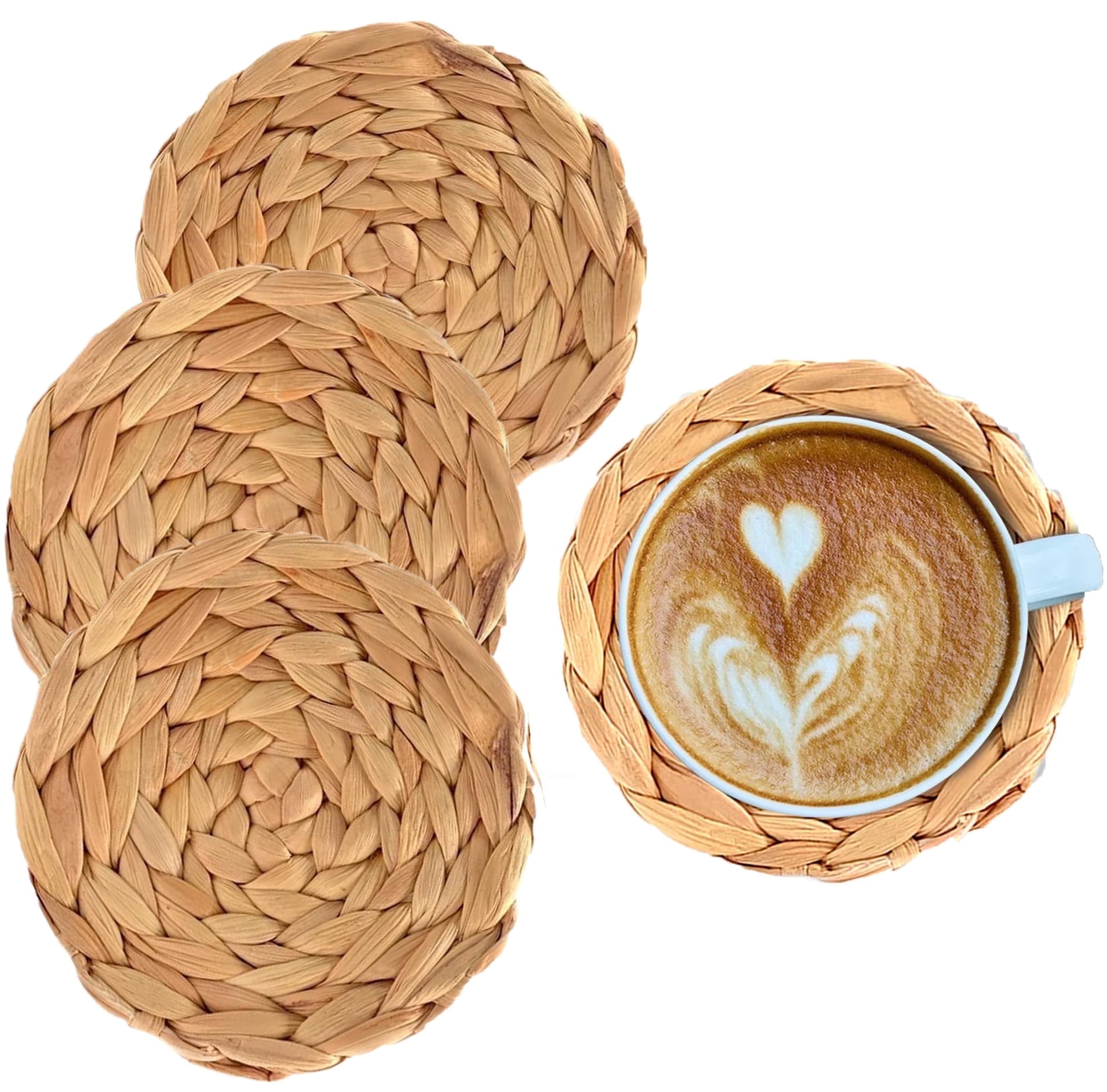 Coasters for Drinks, 4 Pcs Wicker Boho Coasters Set, Drink Coasters ...