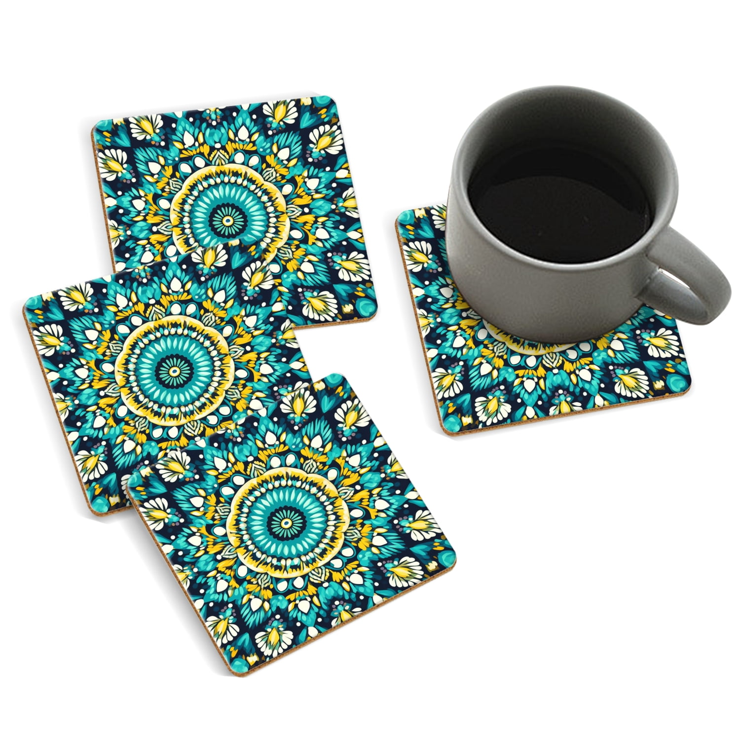 Coasters for Drinks Bar Beer,Set of 4 ,Square Wooden Housewarming Gift ...