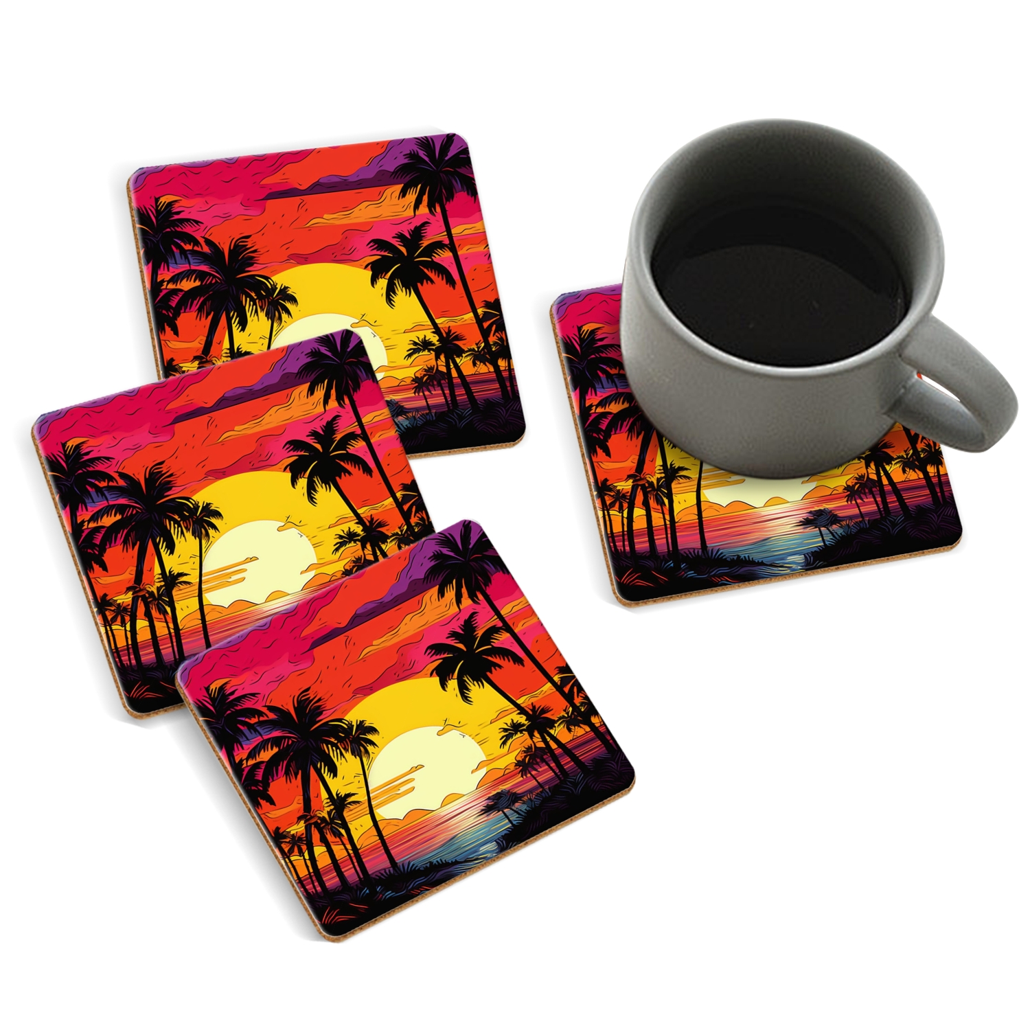 Coasters for Drinks Bar Beer,Set of 4 ,Square Wooden Housewarming Gift ...