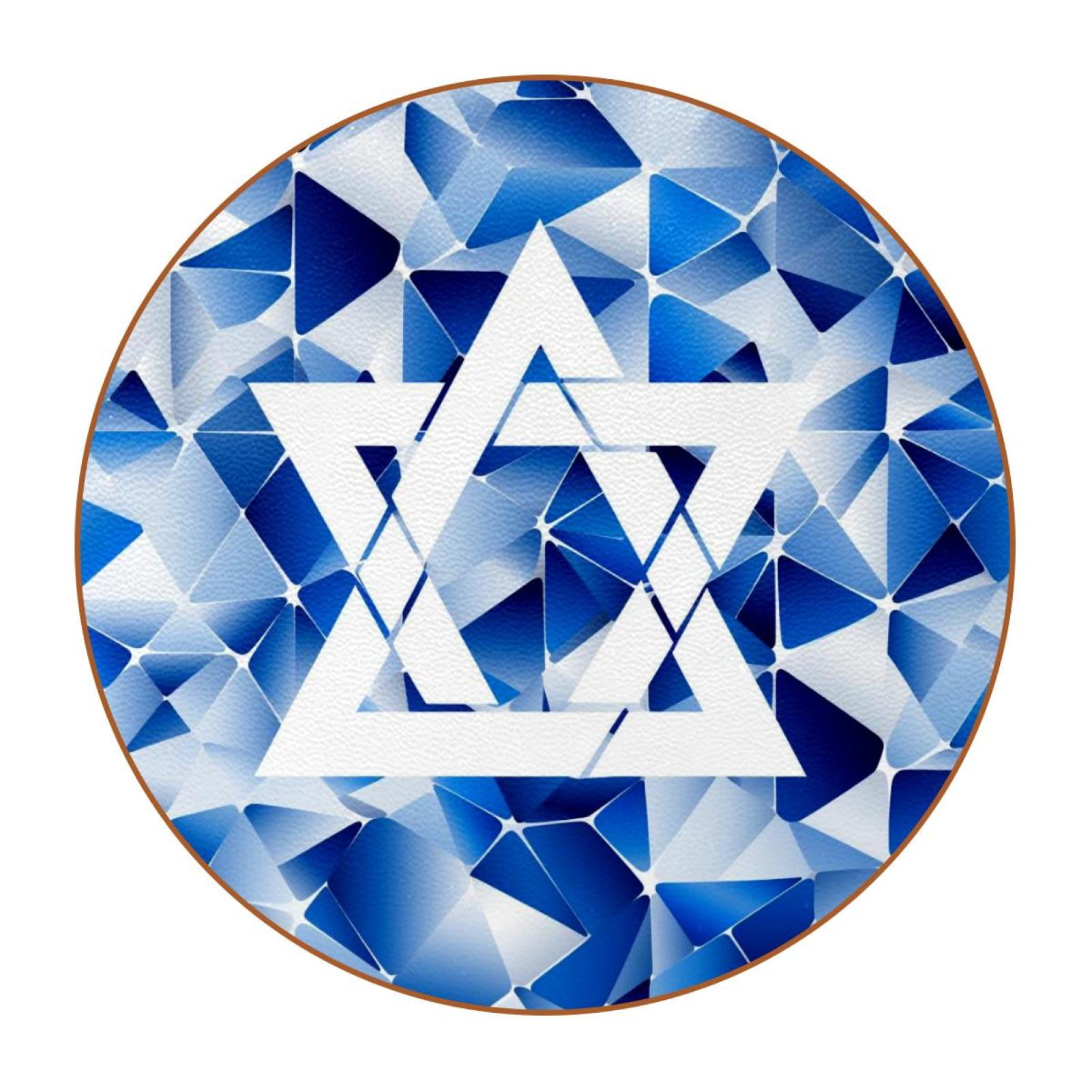 Coasters for Drinks, Blue White Israel Flag Print Leather Round Mug Cup ...