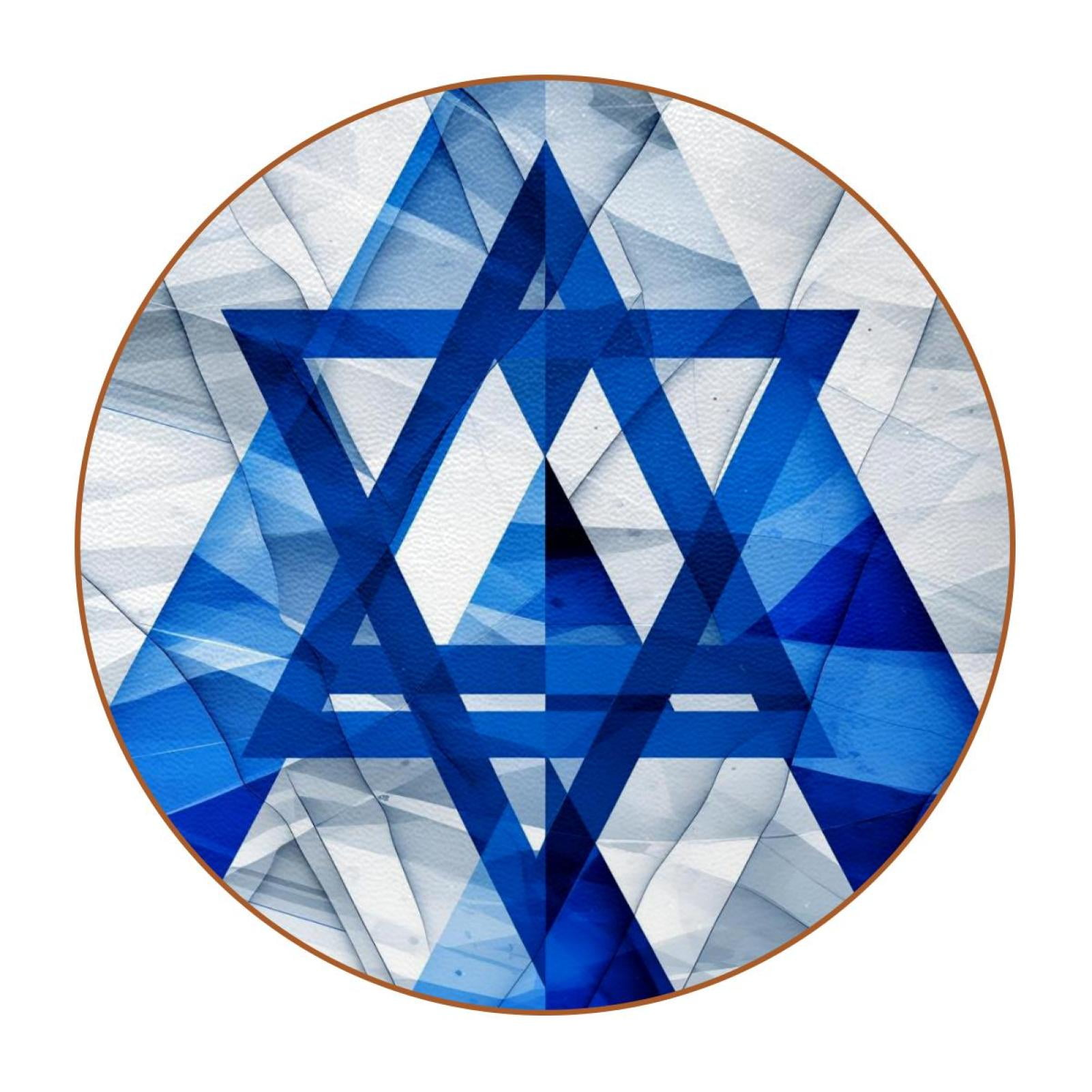 Coasters for Drinks, Blue White Israel Flag Print Leather Round Mug Cup ...