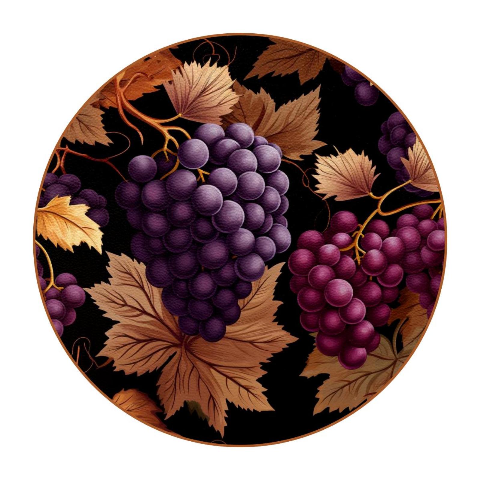 Coasters for Drinks, Branches of Grapes Fruits Print Leather Round Mug ...