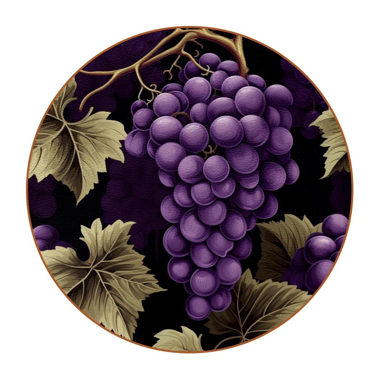 Coasters for Drinks, Branches of Grapes Fruits Print Leather Round Mug Cup Pad Mat for Protect ...