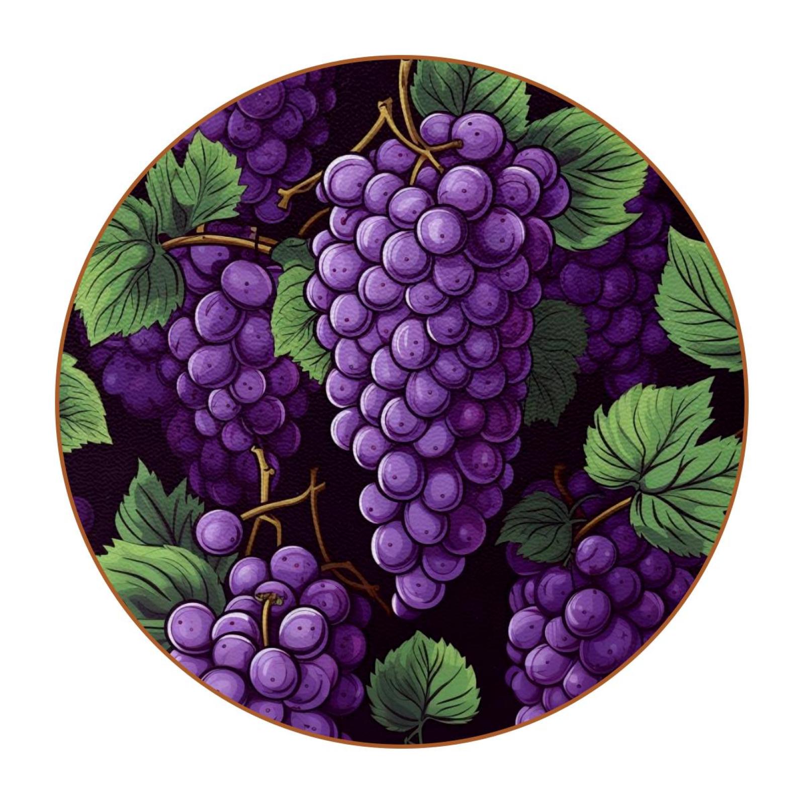 Coasters for Drinks, Branches of Grapes Fruits Print Leather Round Mug ...