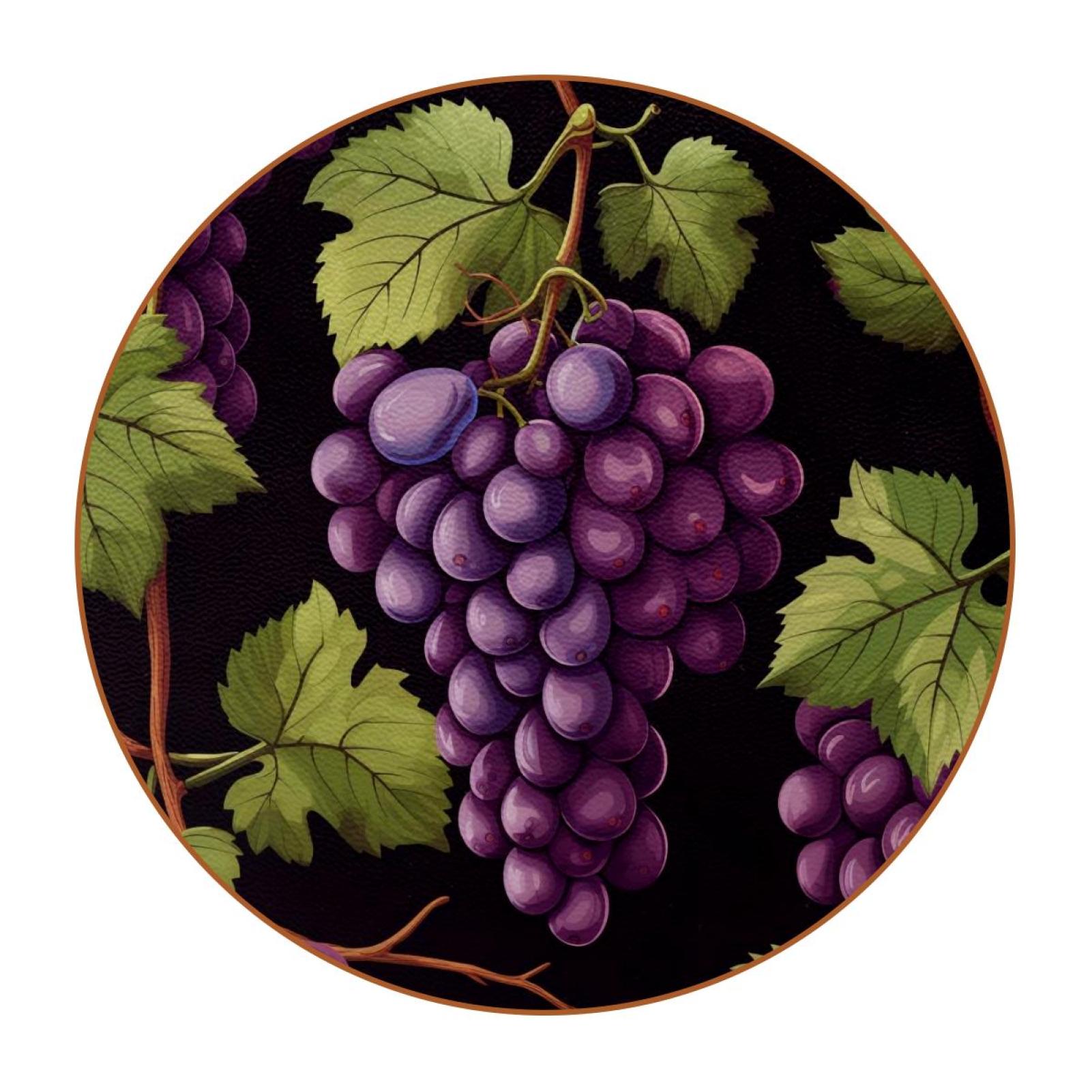 Coasters for Drinks, Branches of Grapes Fruits Print Leather Round Mug ...