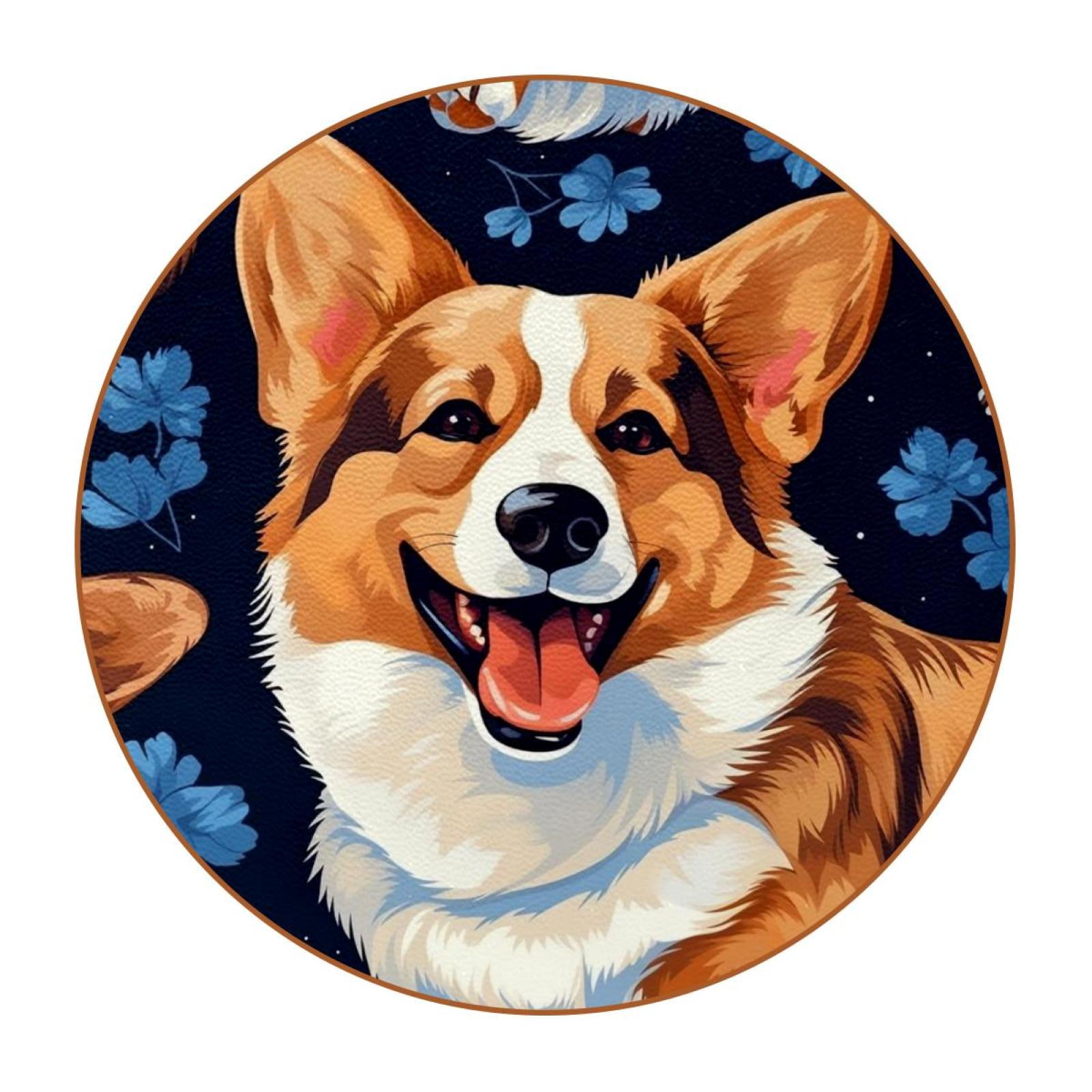 Coasters for Drinks, Corgi Dogs Print Leather Round Mug Cup Pad Mat for ...