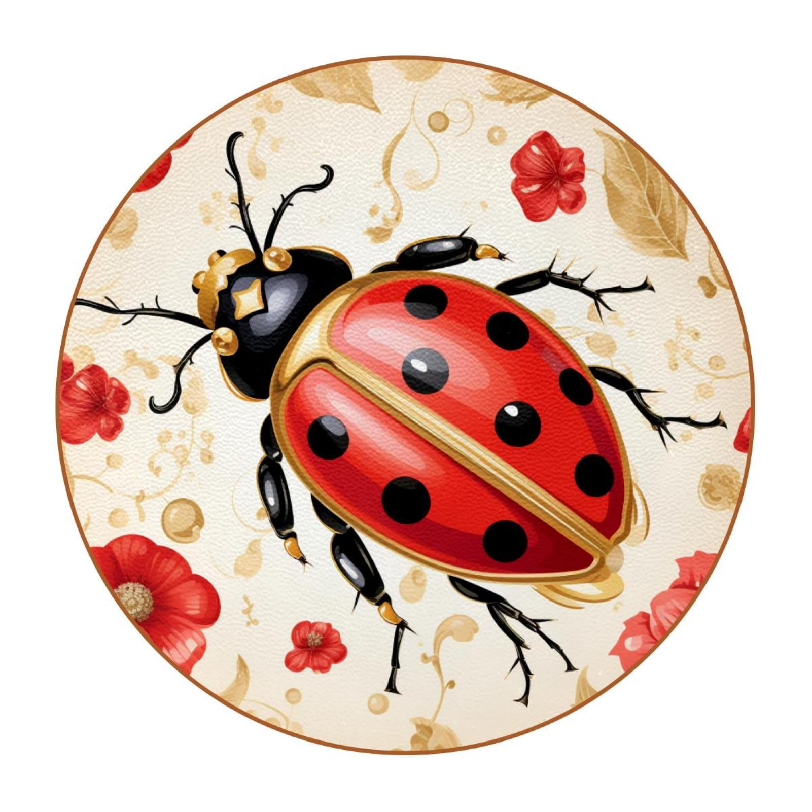 Coasters for Drinks, Ladybug Red Poppy Print Leather Round Mug Cup Pad ...