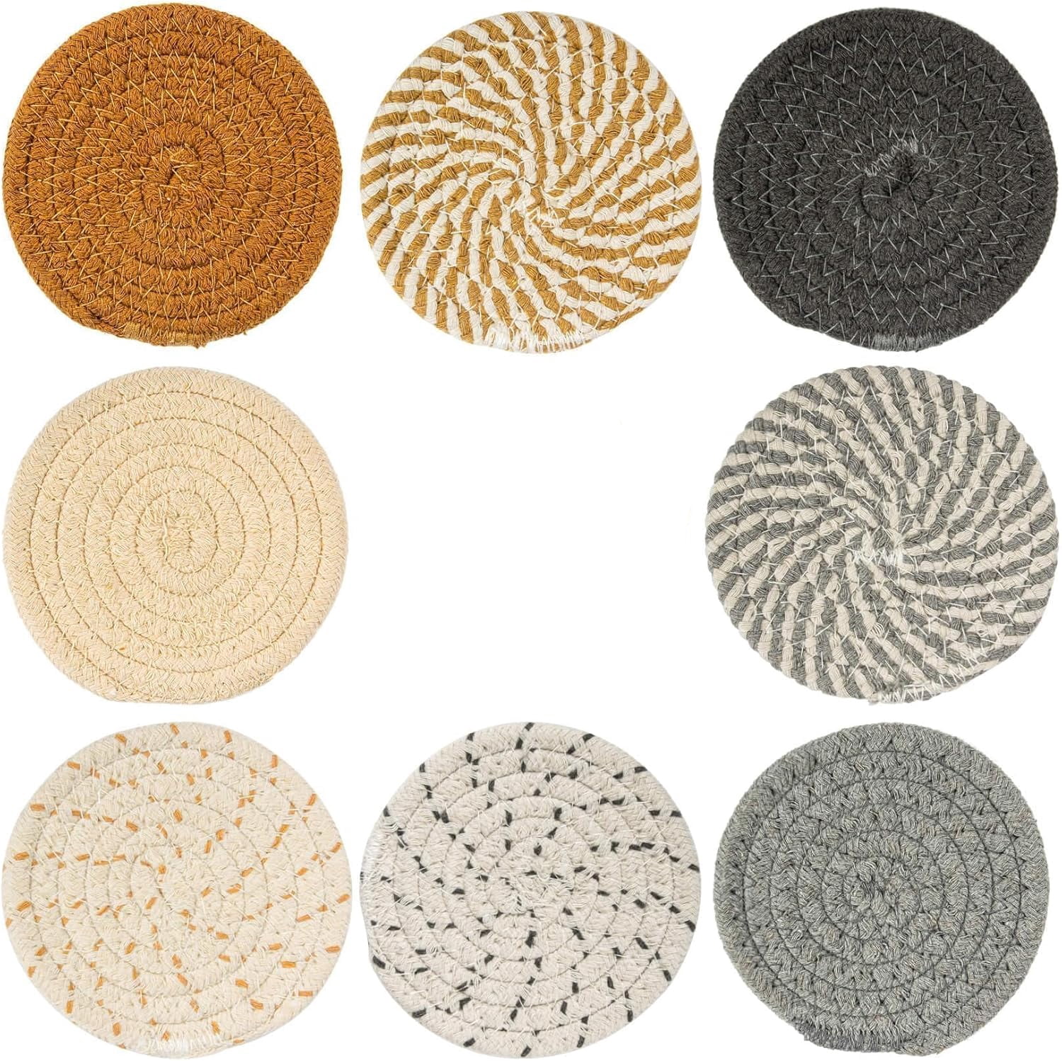 Coasters for Drinks - Woven Absorbent Coaster Set of 8 Colors for Boho ...