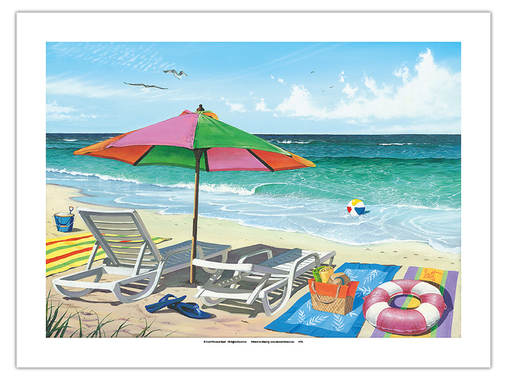 Coasting Through - Beach Chairs Umbrella & Ocean View - From an Original Color Painting by Scott ...