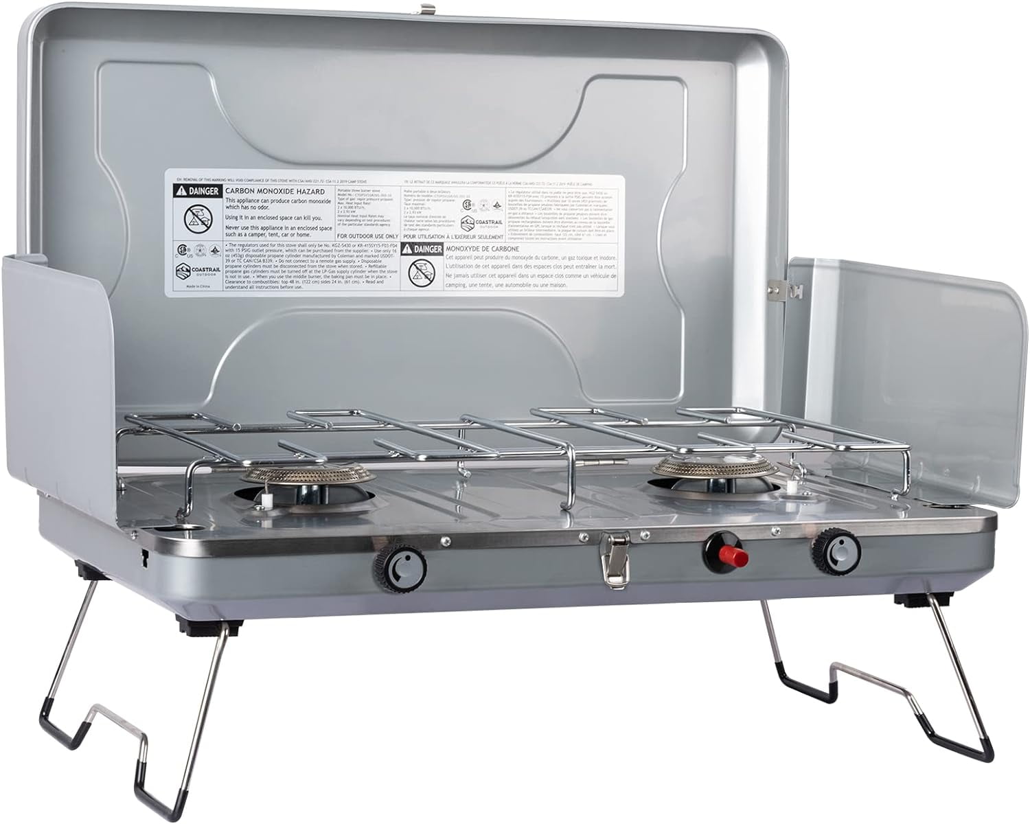Coastrail Outdoor Propane Camping Stove, 20000 BTU Portable Camping Stove with 2 Burners, Easy ...