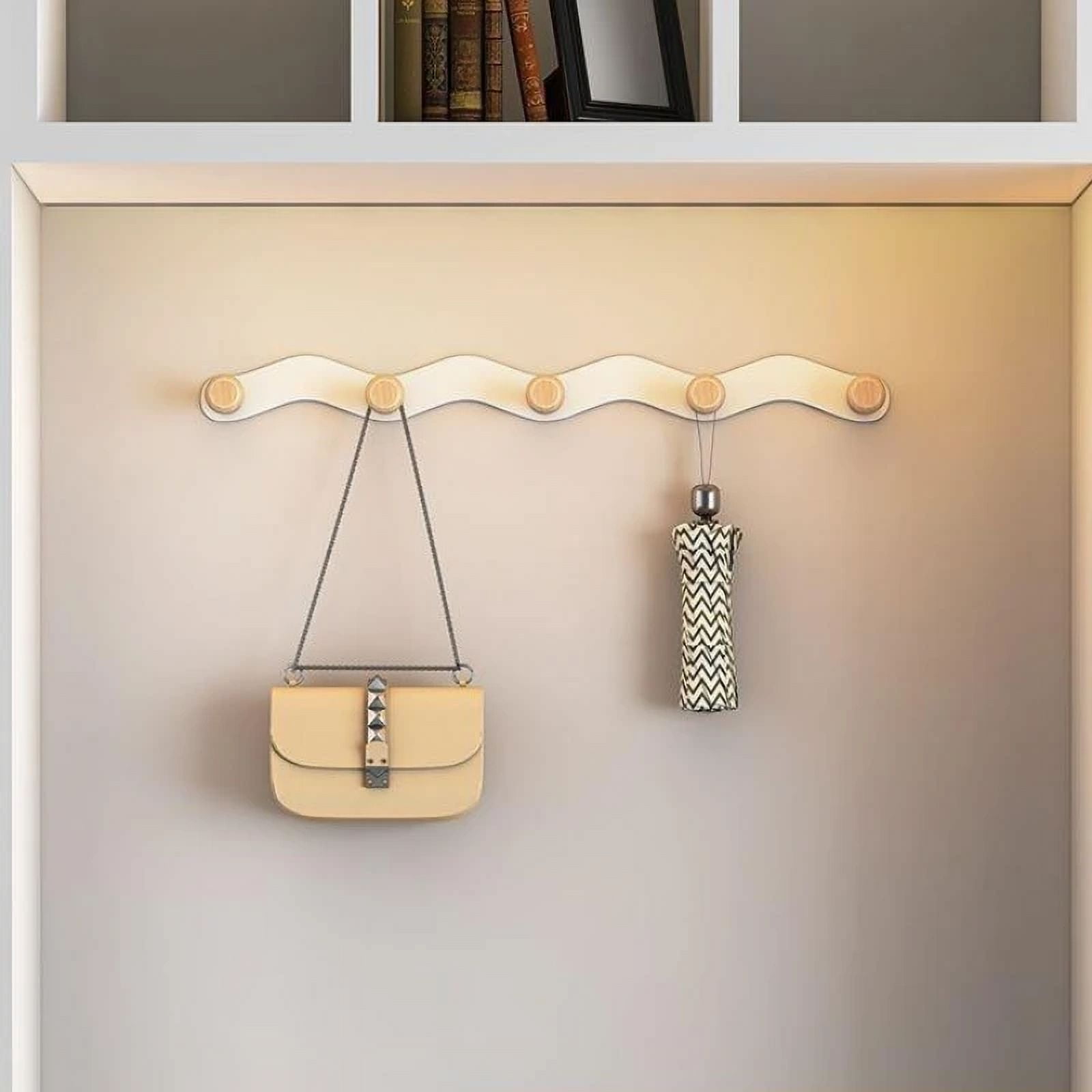 Coat Hanger Wall Mount Creative Wave Iron Hooks Row No Punch Wooden ...