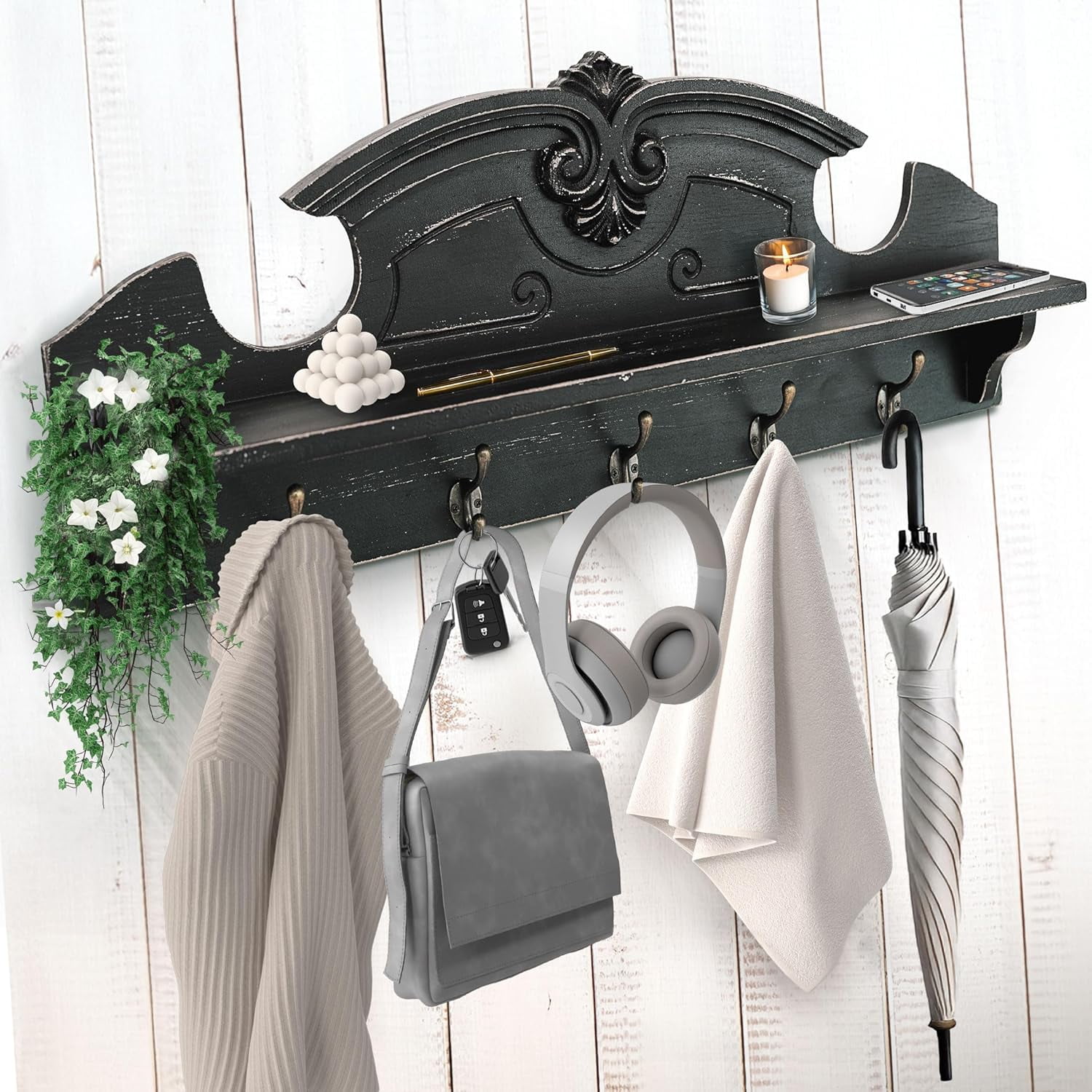 Coat Hanger Wall Mount with Shelf - Gorgeous 24" Farmhouse Coat Rack ...