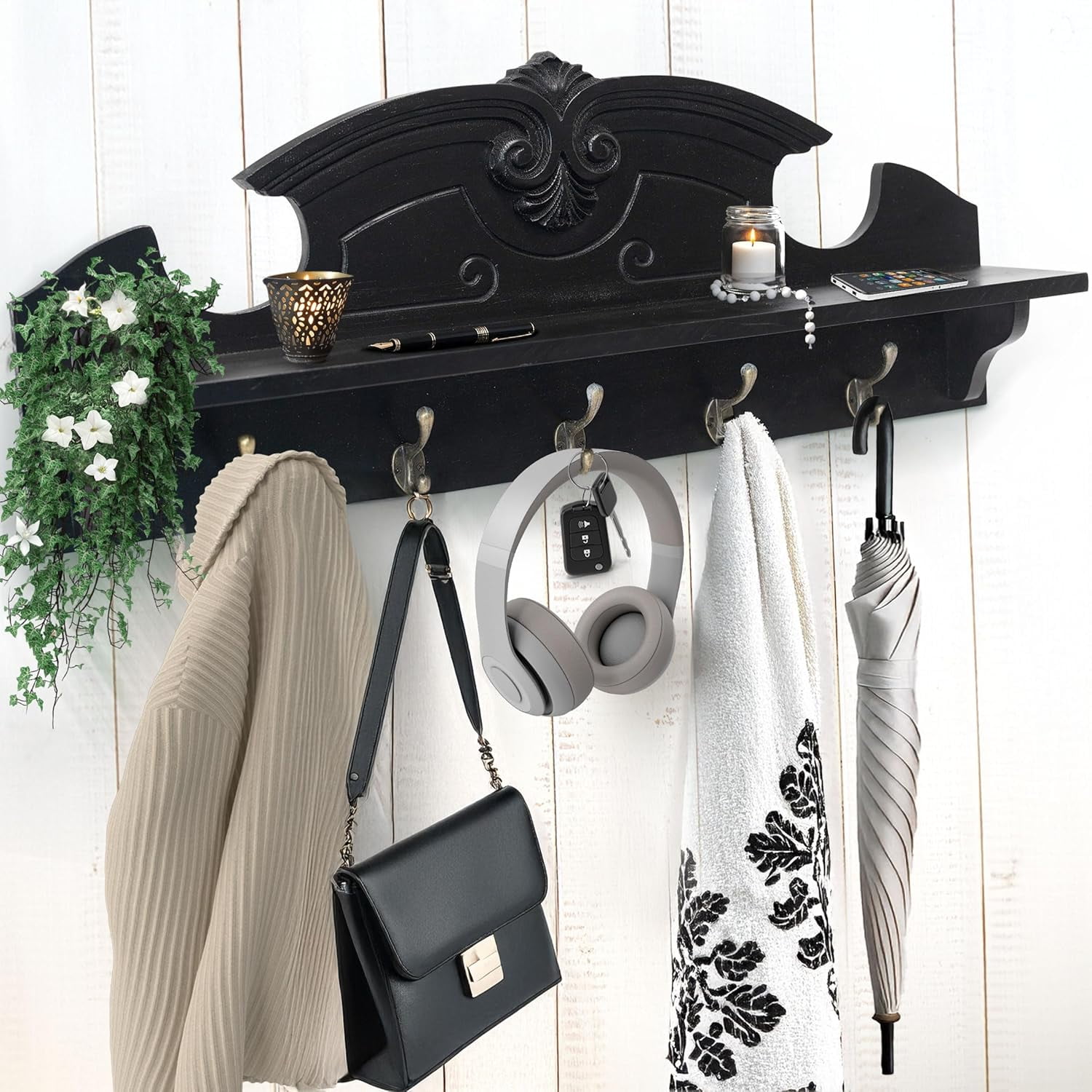 Coat Hanger Wall Mount with Shelf - Gorgeous 24" Farmhouse Coat Rack ...