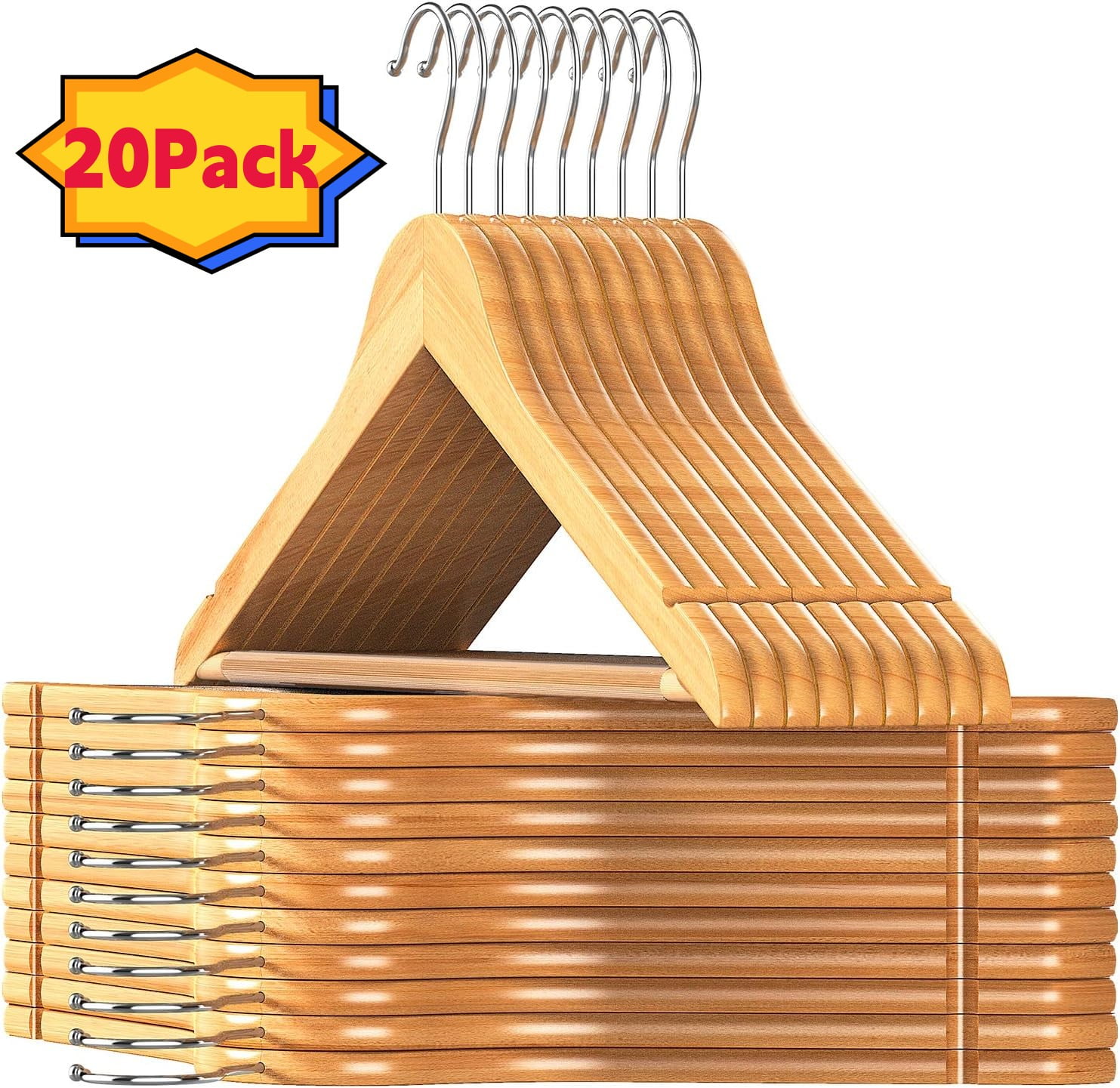 Coat Hangers 20 Pack Wooden Suit Hanger Wooden Hangers Premium Lotus ...