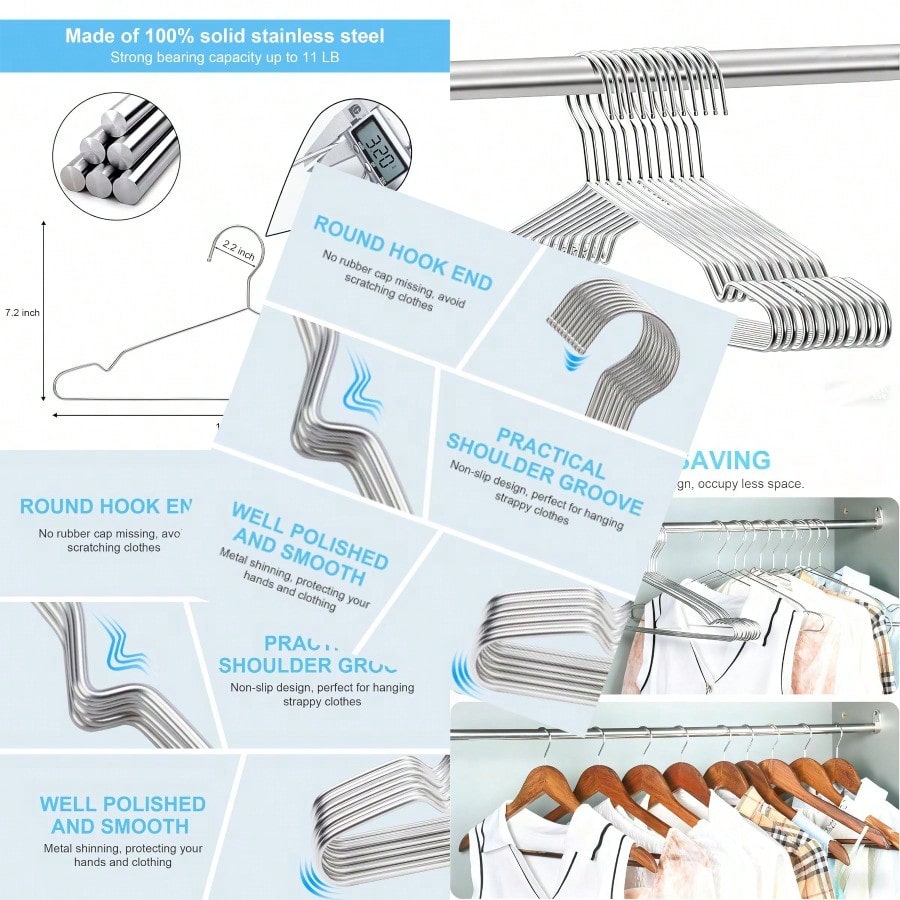 Coat Hangers Clothes 10 Pack Wire Hangers Heavy Duty Stainl Steel ...