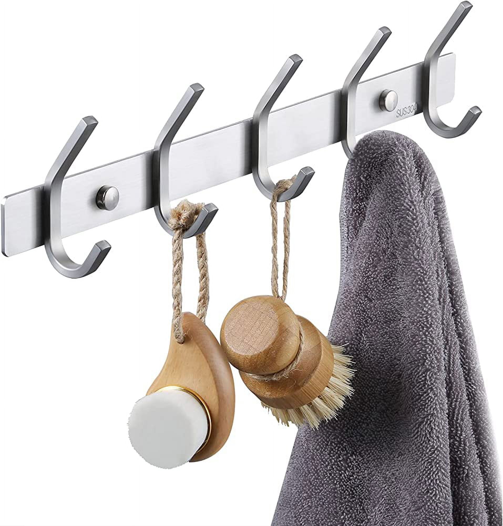 Coat Hook Rack with 5 Hangers for Bathroom Kitchen Wall Mounted Metal ...