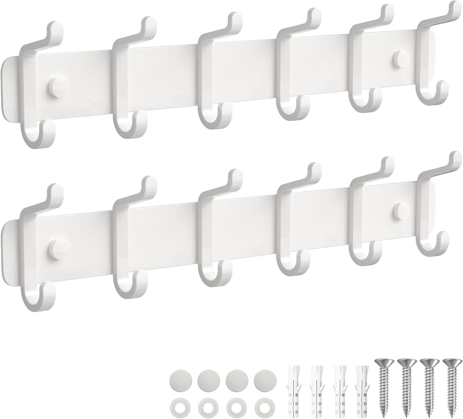 Coat Hook Wall Mount: White Heavy Duty Metal Hook Rail with 6 Double ...