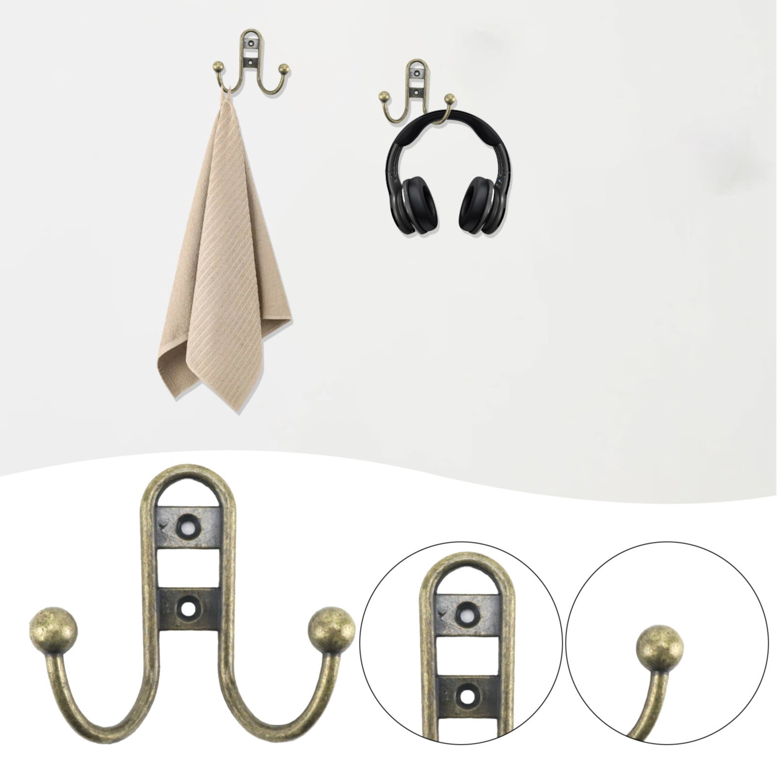 Coat Hooks, 1 Pc Heavy Duty Double Prong Coat Hooks, Metal Three Prongs ...