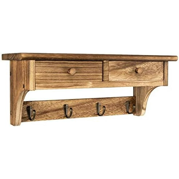 Coat Hooks Mounted, Rustic Wood Coat Rack Mount Shelf with Hooks ...
