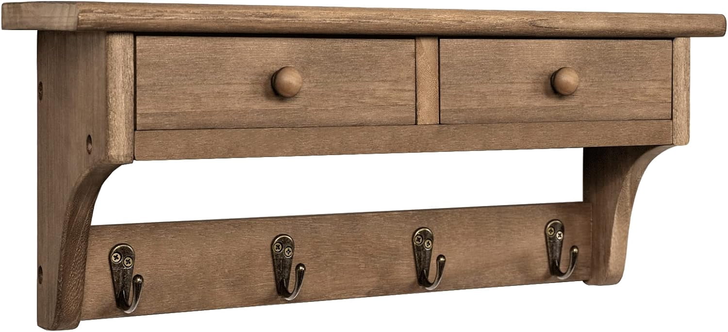 Coat Hooks Mounted, Rustic Wood Coat Rack Mount Shelf with Hooks ...