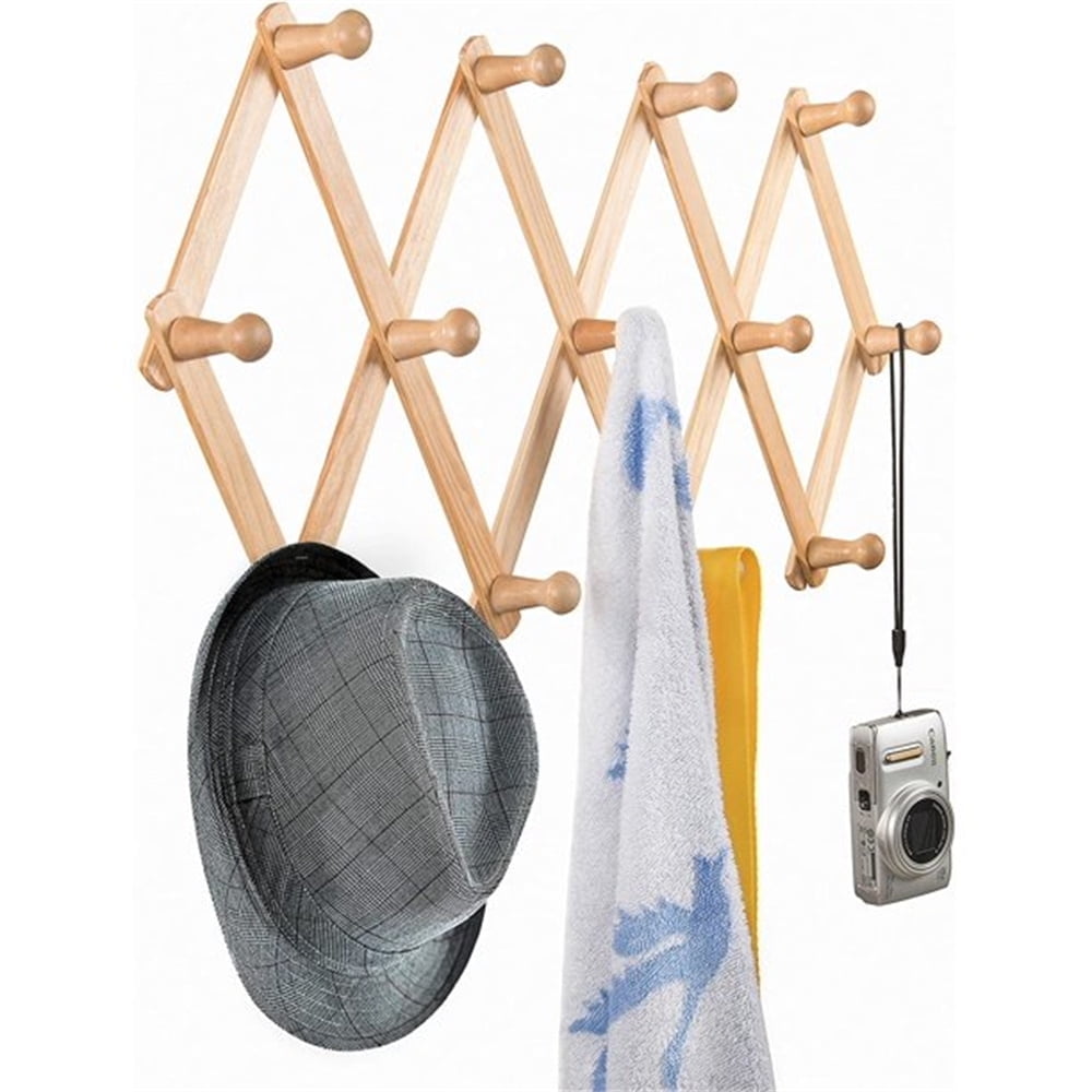 Bexikou Wall Mounted Wood Coat Rack, Expandable 10 Hooks for Jackets ...