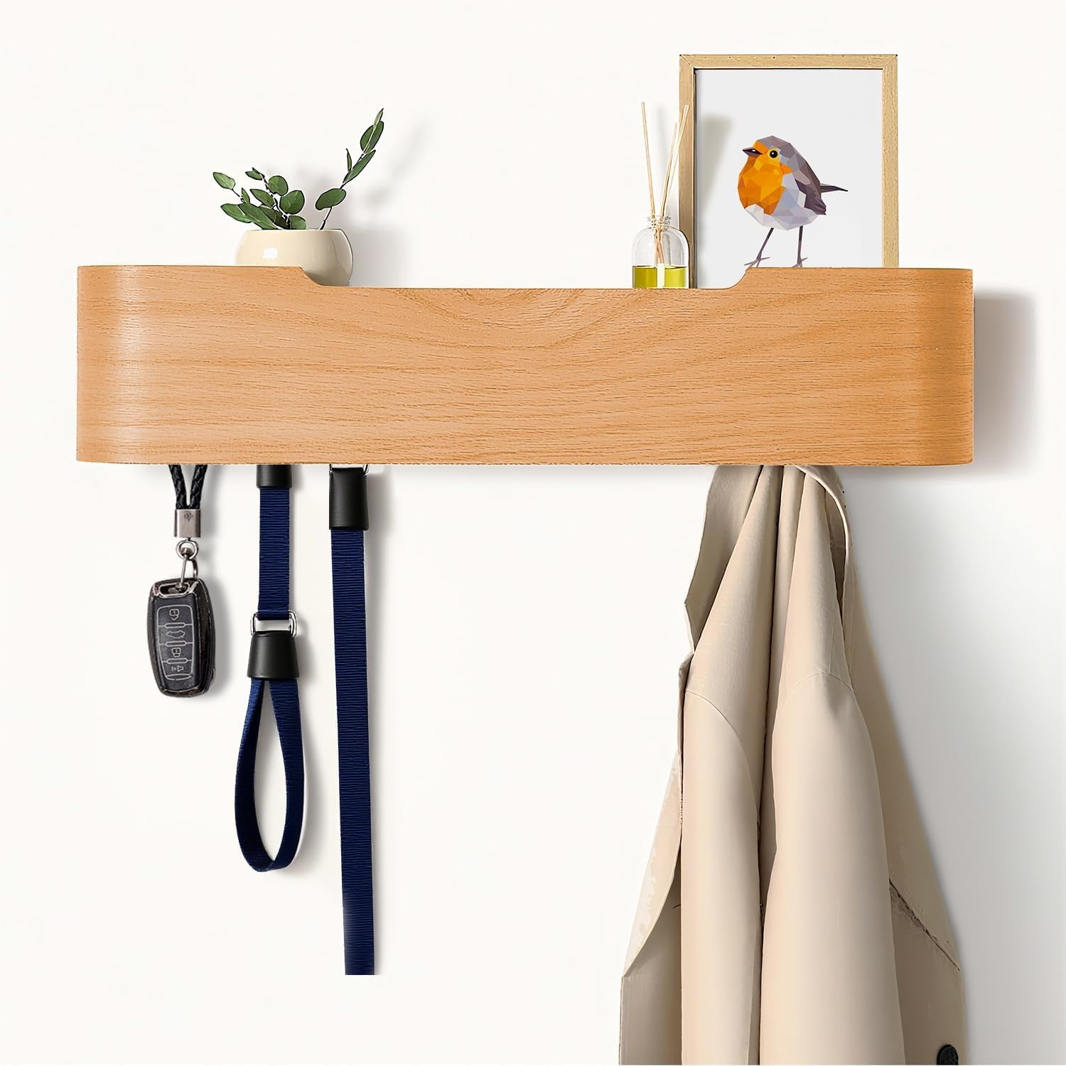 Coat Hooks Wall Mount with Shelf 5 Hidden Hooks 20.75 Inch Entryway ...