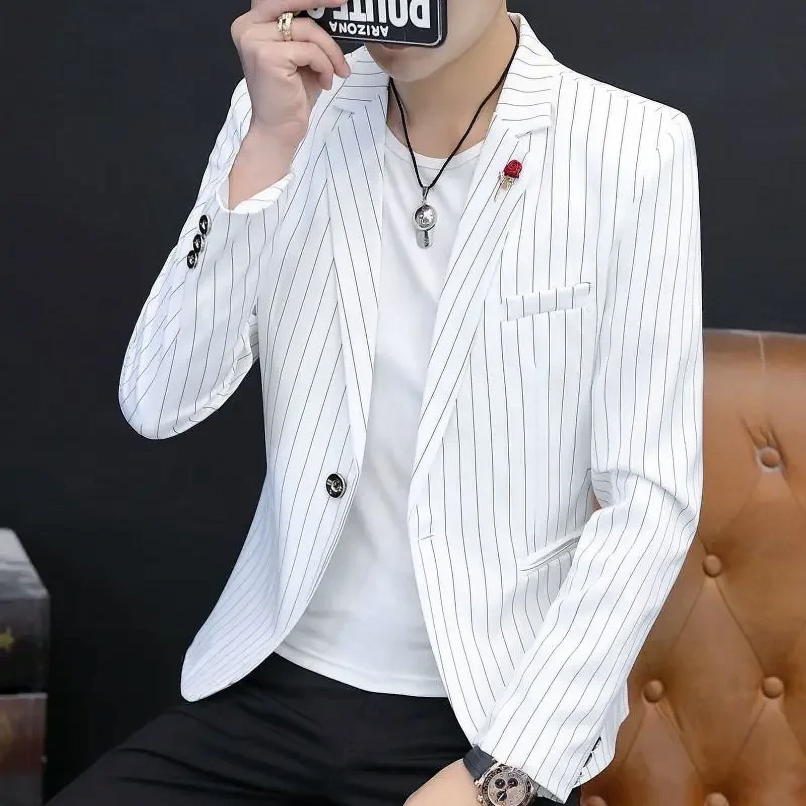 Coat Male Blazer Single Breasted Striped Men's Suit Jackets Black ...