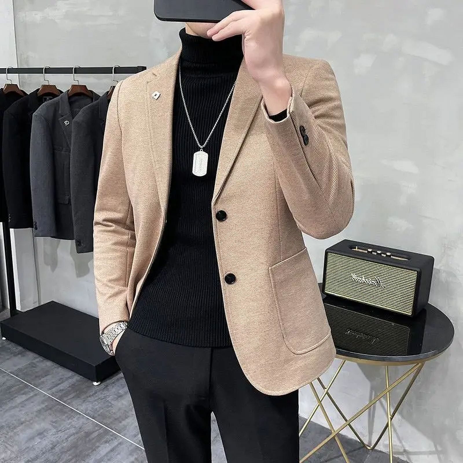 Coat Party Men's Suit Jackets Thin Slim Fit Male Blazer Black New in ...