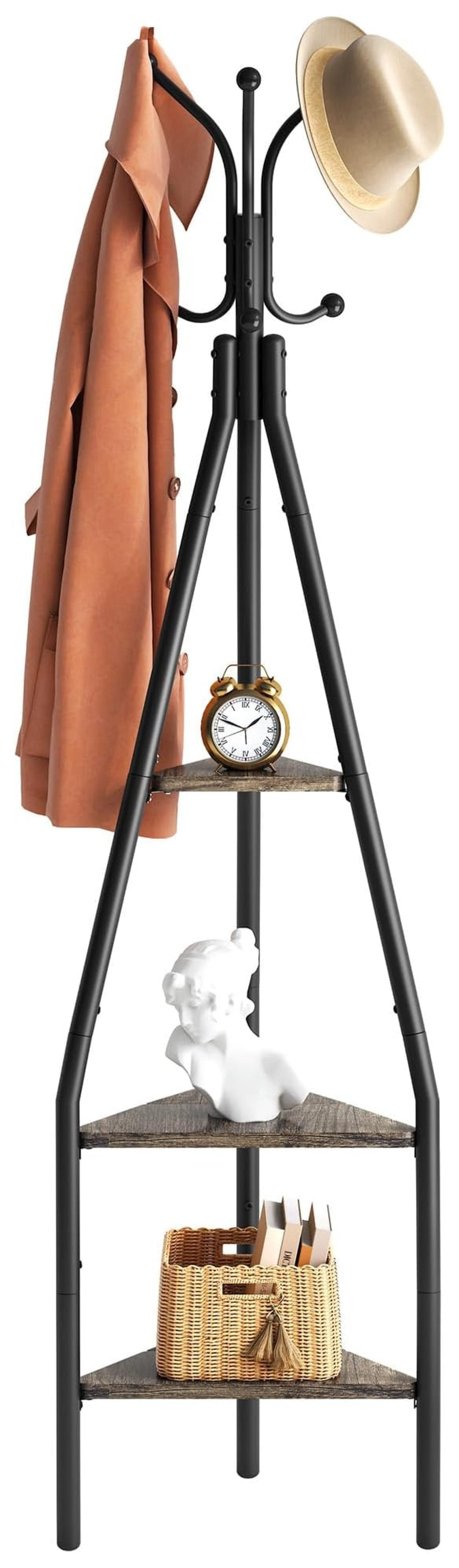 Coat Rack 3 Tier Freestanding - Industrial Coat Stand with Shelves for ...
