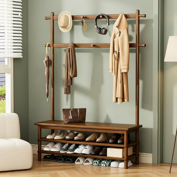 Coat Rack, 3-in-1 Hall Tree with Bench and Shoe Storage, Entryway Bench ...