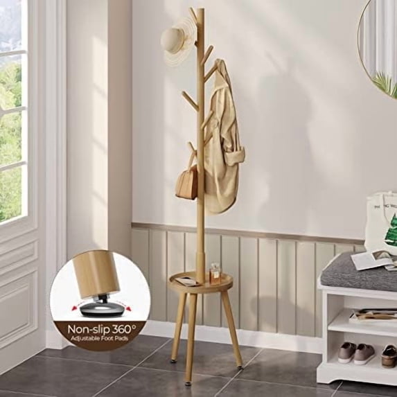 Coat Rack with 8 Hooks, Wooden Coat Rack Freestanding with Shelf, Coat ...