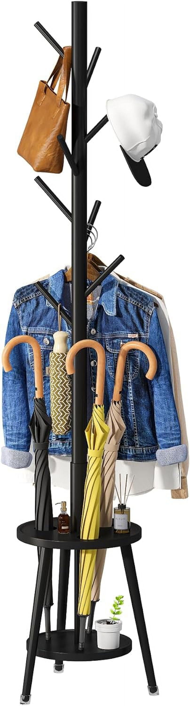 Coat Rack, Bamboo Wood Coat Freestanding with Umbrella Holder ...