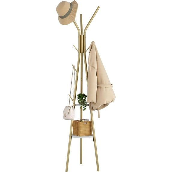 Coat Rack, Coat Hanger Stand with 2 Shelves, Freestanding Hall Tree ...