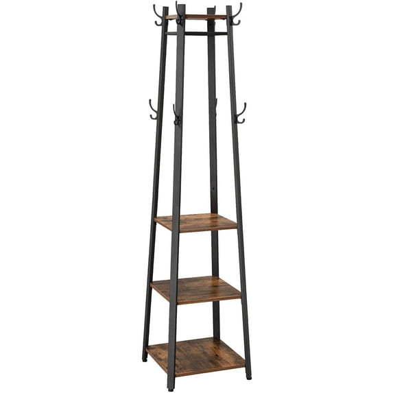 Coat Rack, Coat Stand with 3 Shelves, Hall Tree Free Standing with ...